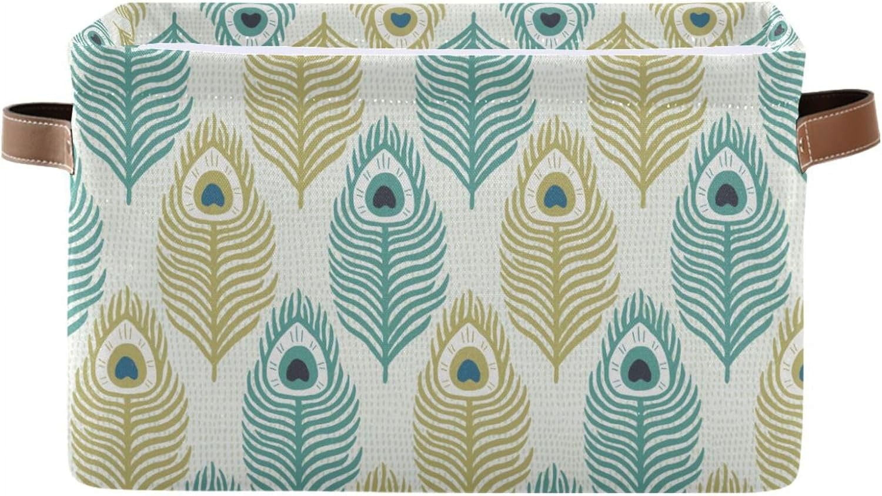 Coolnut Foldable Storage Bin Peacock Feather Fabric Storage Baskets ...