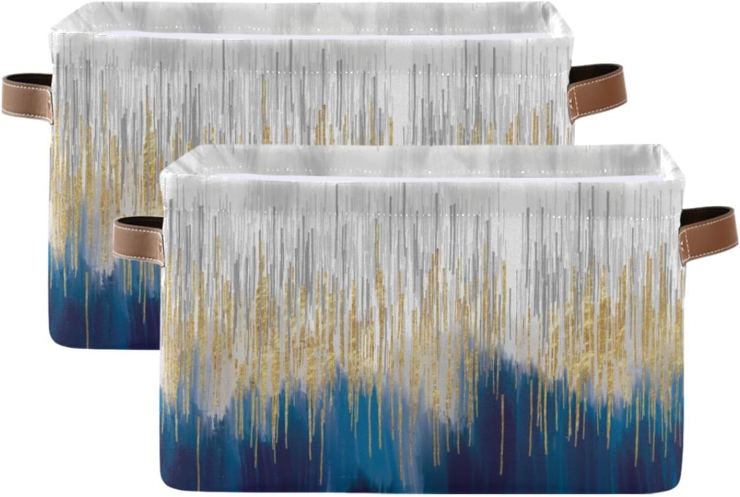 Coolnut Foldable Storage Bins Abstract Art Gold Navy Blue Fabric ...