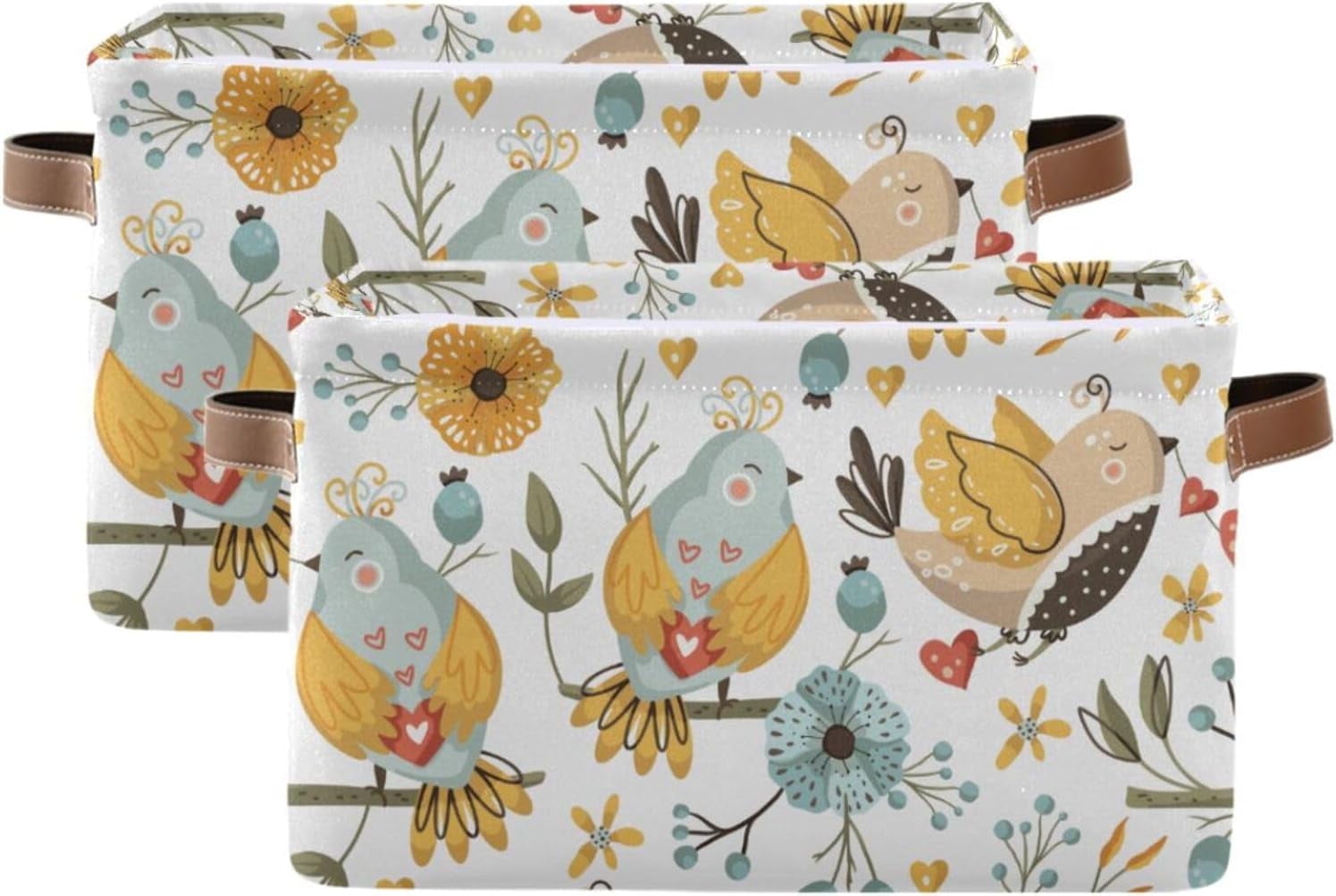 Coolnut Foldable Storage Bins Bird Flower Fabric Storage Baskets ...