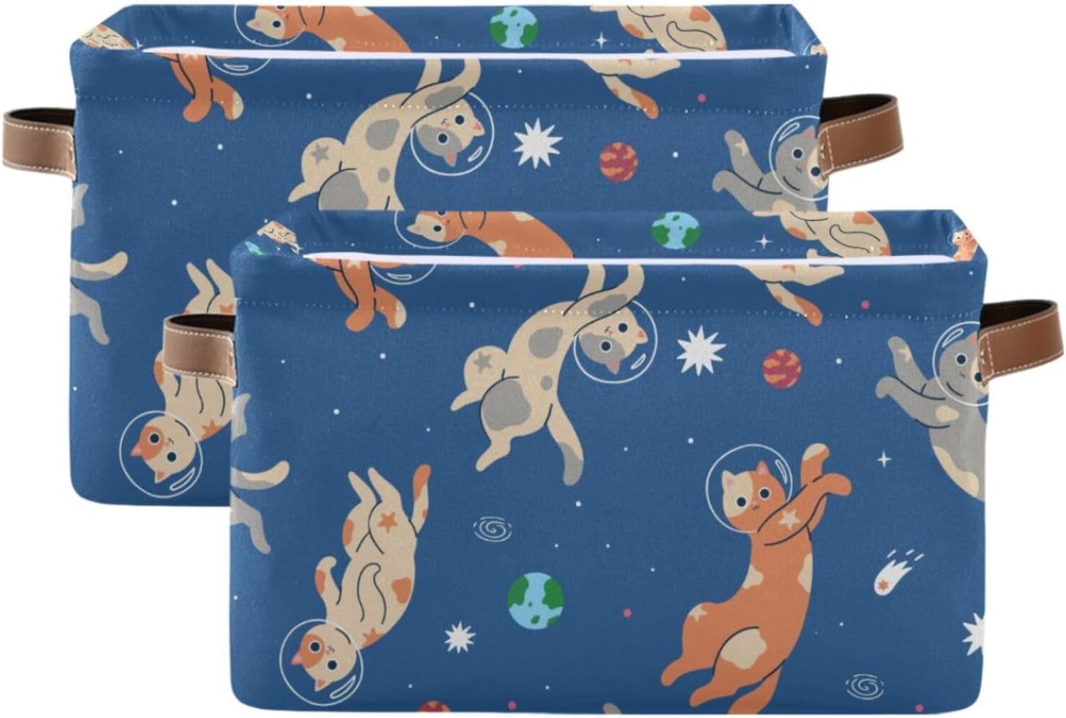 Coolnut Foldable Storage Bins Cute Cats in Space Fabric Storage Baskets ...