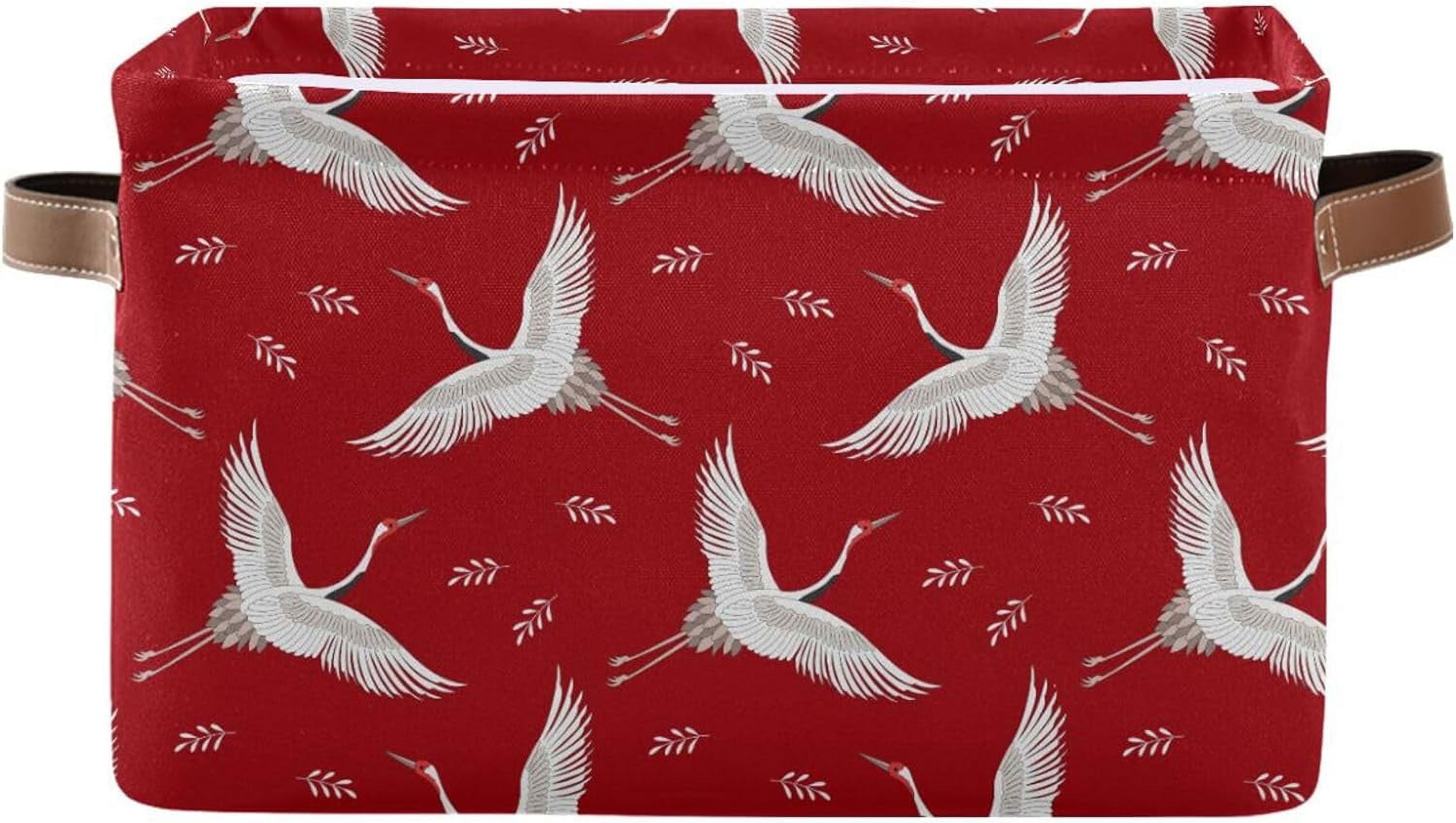 Coolnut Foldable Storage Bins Flying Cranes Red Fabric Storage Baskets ...