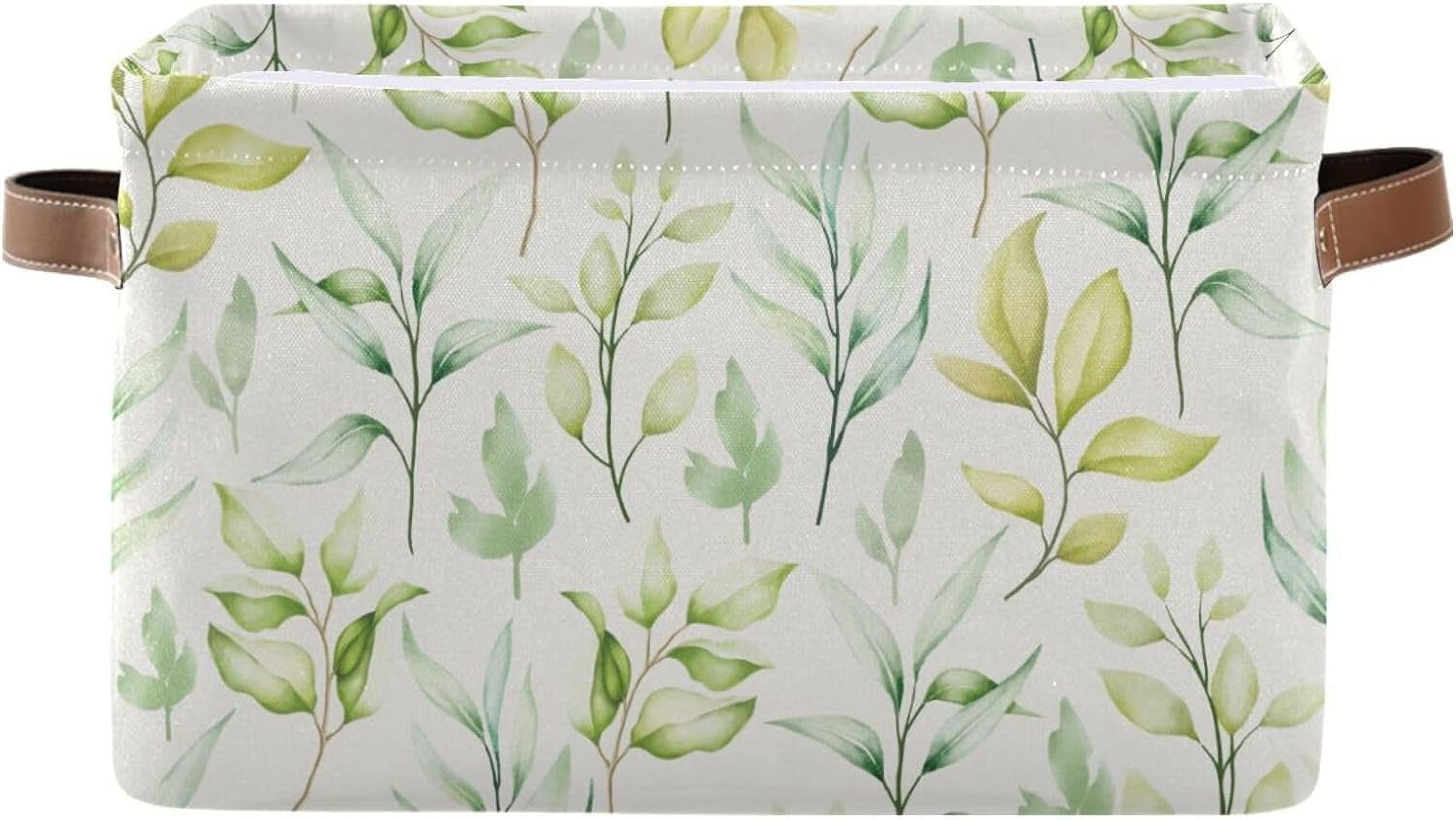 Coolnut Foldable Storage Bins Green Leaves Fabric Storage Baskets ...