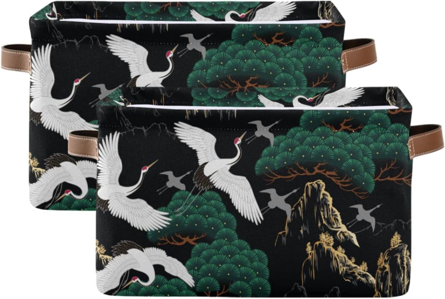 Coolnut Foldable Storage Bins Japanese Cranes Fabric Storage Baskets ...
