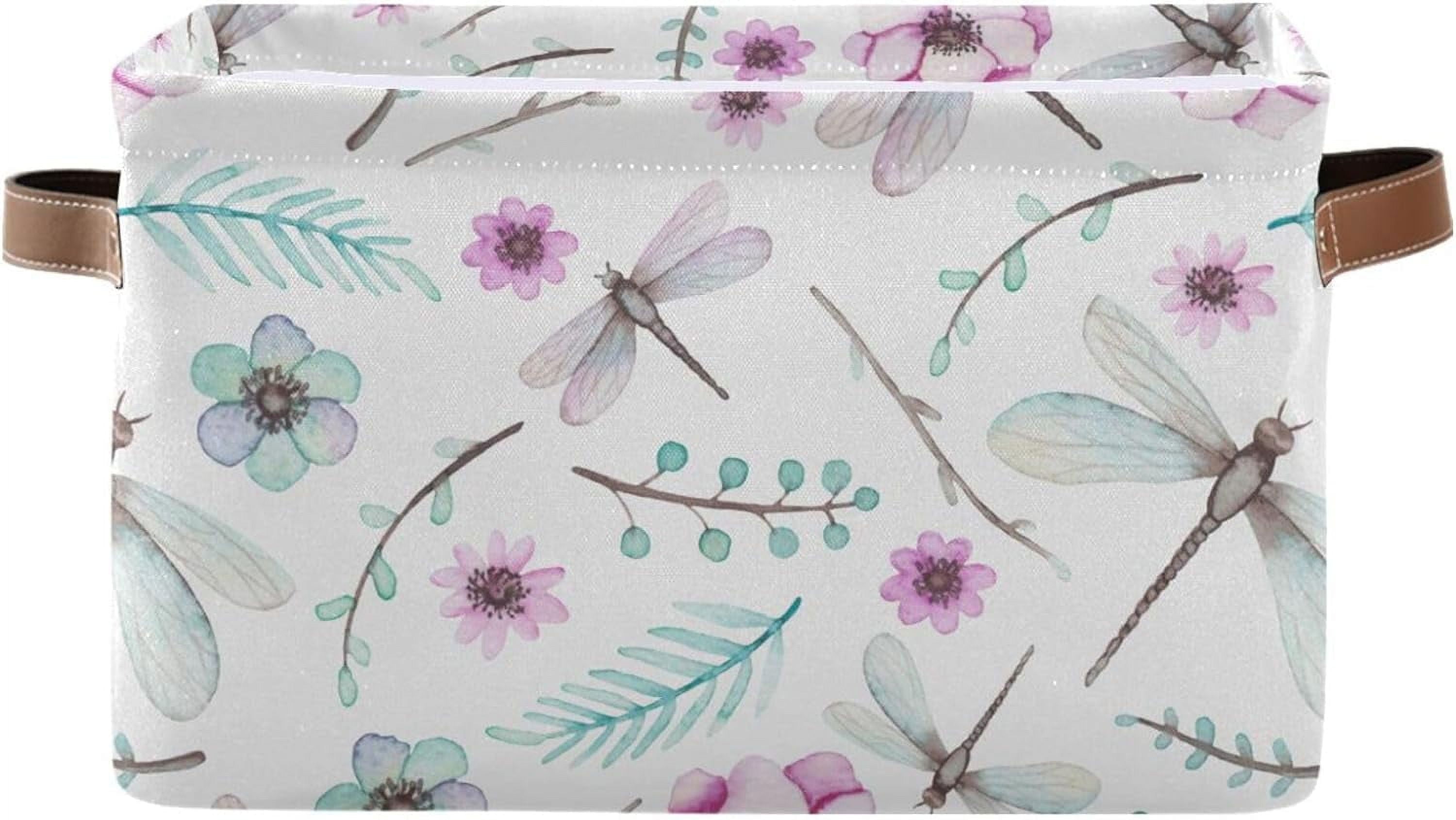 Coolnut Foldable Storage Bins Pink Flowers Dragonfly Fabric Storage ...