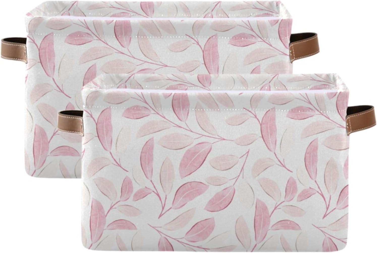 Coolnut Foldable Storage Bins Pink Leaves Fabric Storage Baskets ...