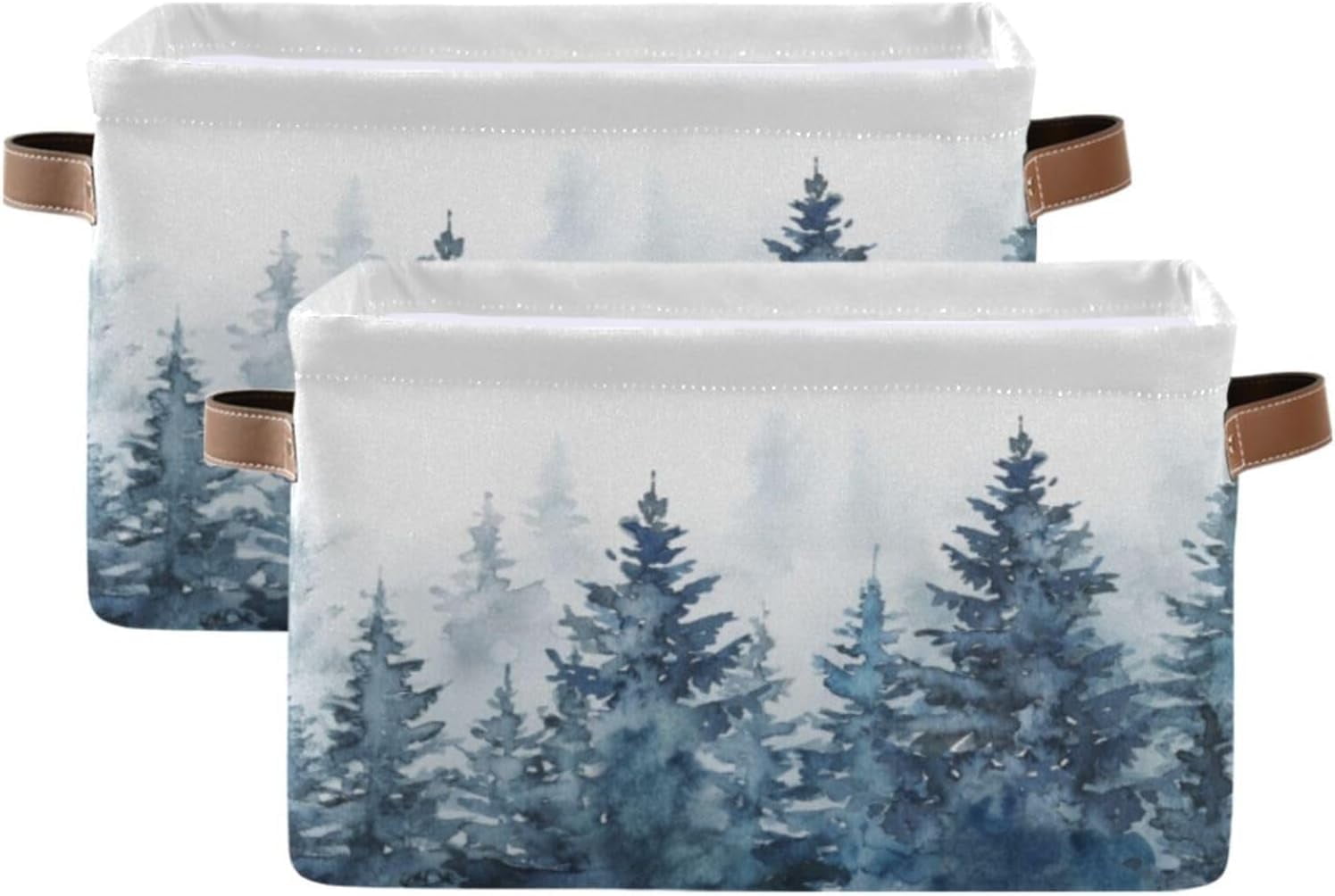 Coolnut Foldable Storage Bins Watercolor Forest Blue Trees Fabric ...
