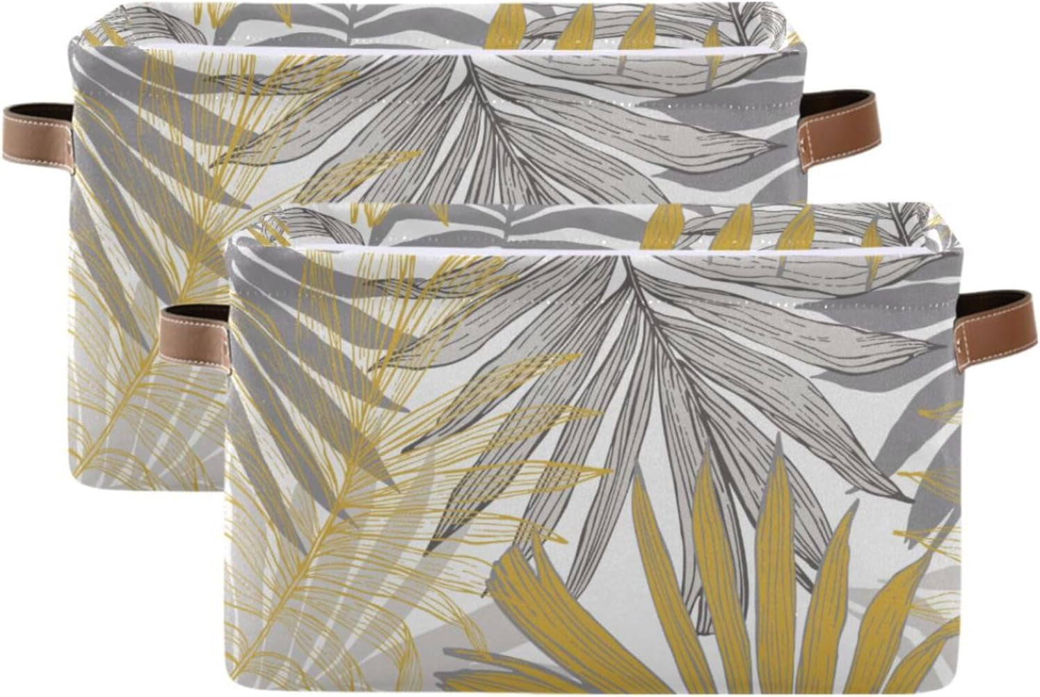 Coolnut Foldable Storage Bins Yellow Grey Palm Leaves Fabric Storage ...