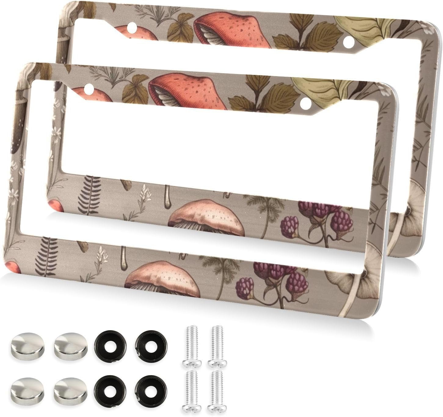 Coolnut Forest Leaf Mushroom License Plate Frames - Universal Aluminum ...