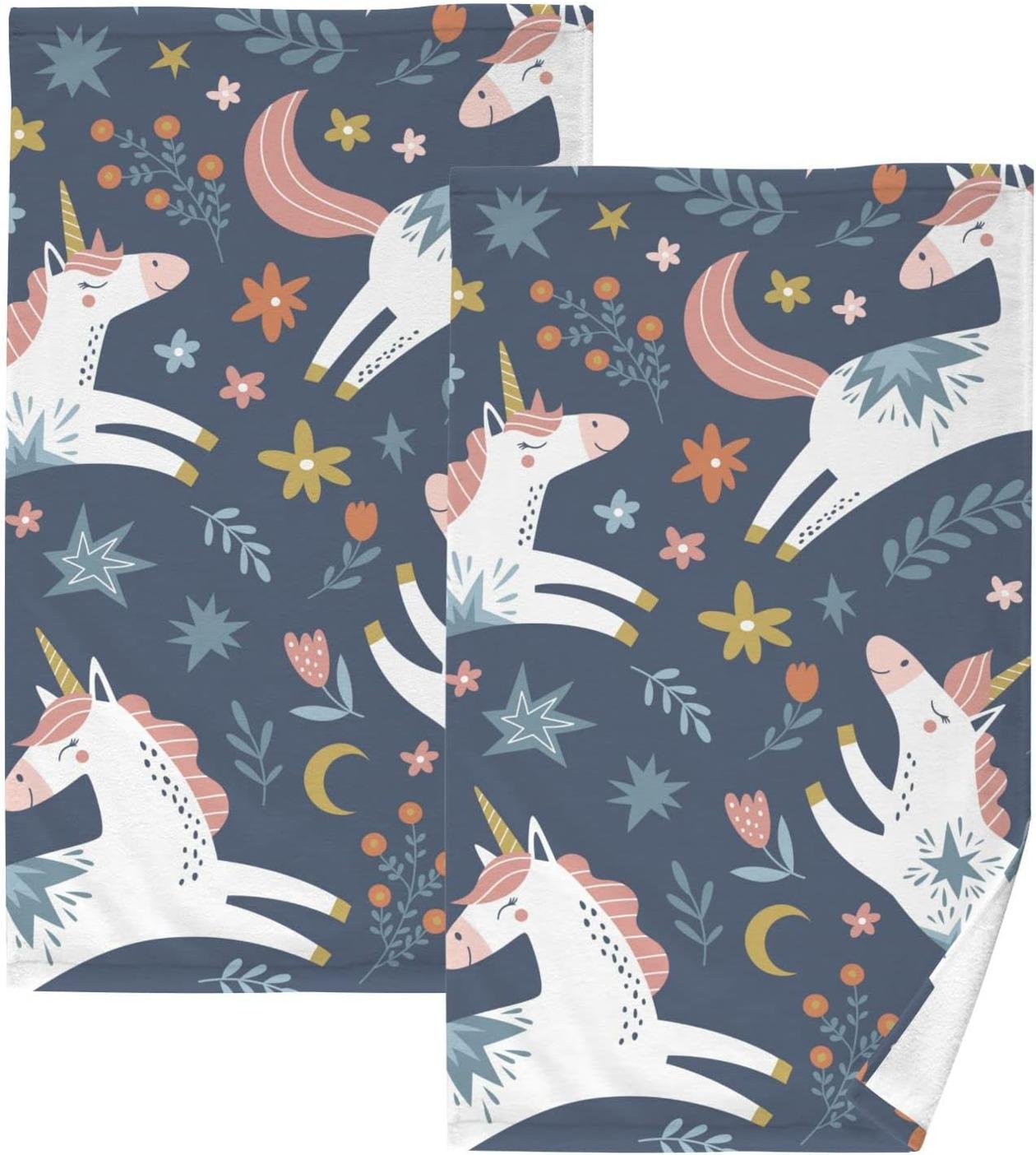 Coolnut Forest Unicorns Patterned Hand Towels 2 PCS, Cotton Bath Towel ...