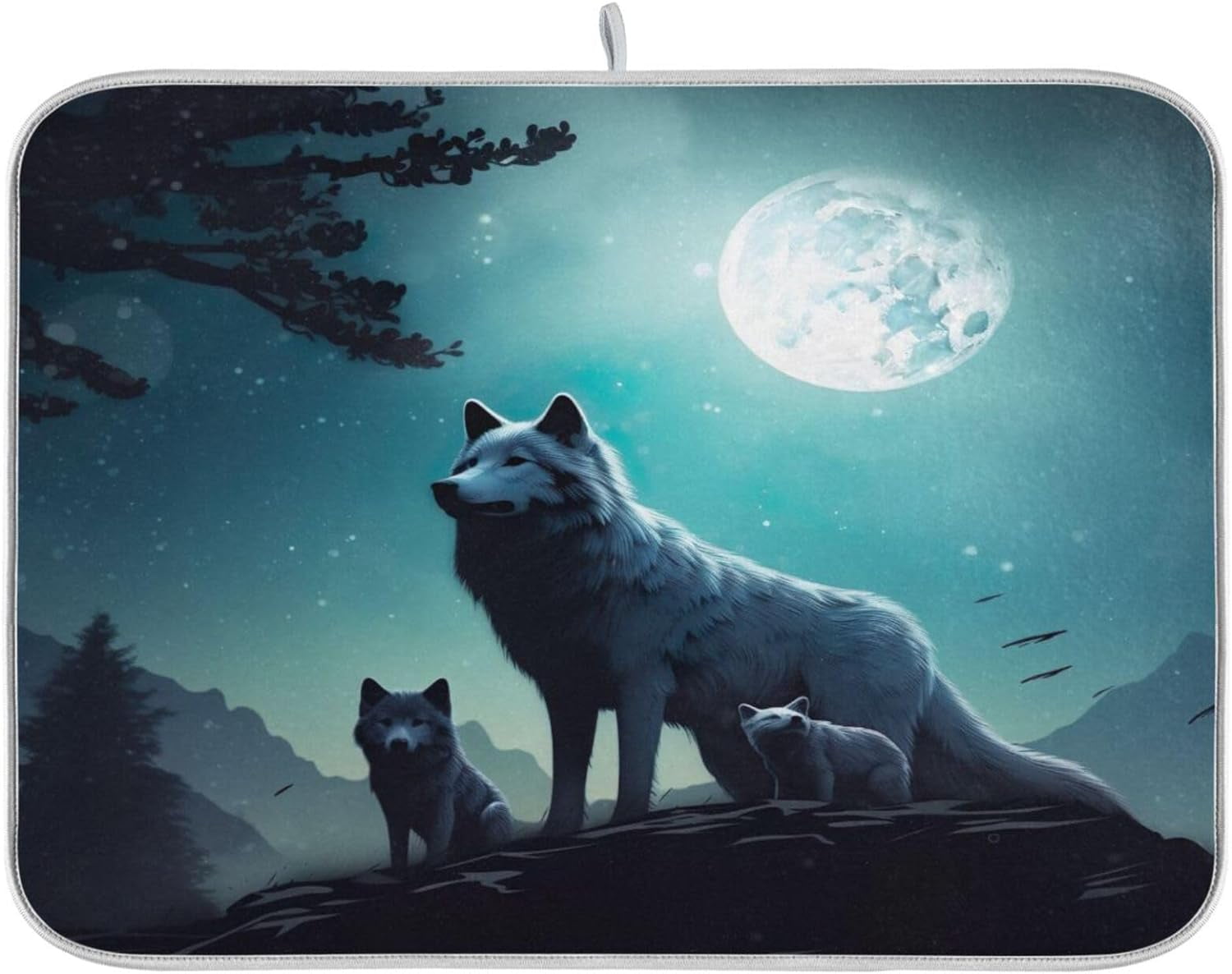 Coolnut Forest Wolf Full Moon Dish Drying Mat for Kitchen Counter ...