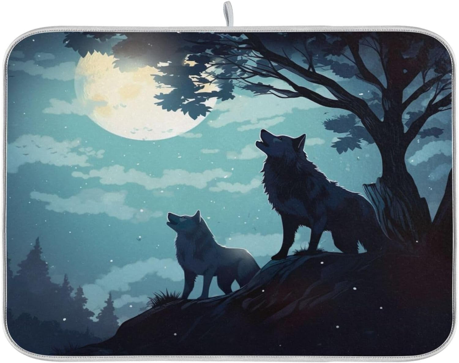 Coolnut Forest Wolf Full Moon Dish Drying Mat for Kitchen Counter ...
