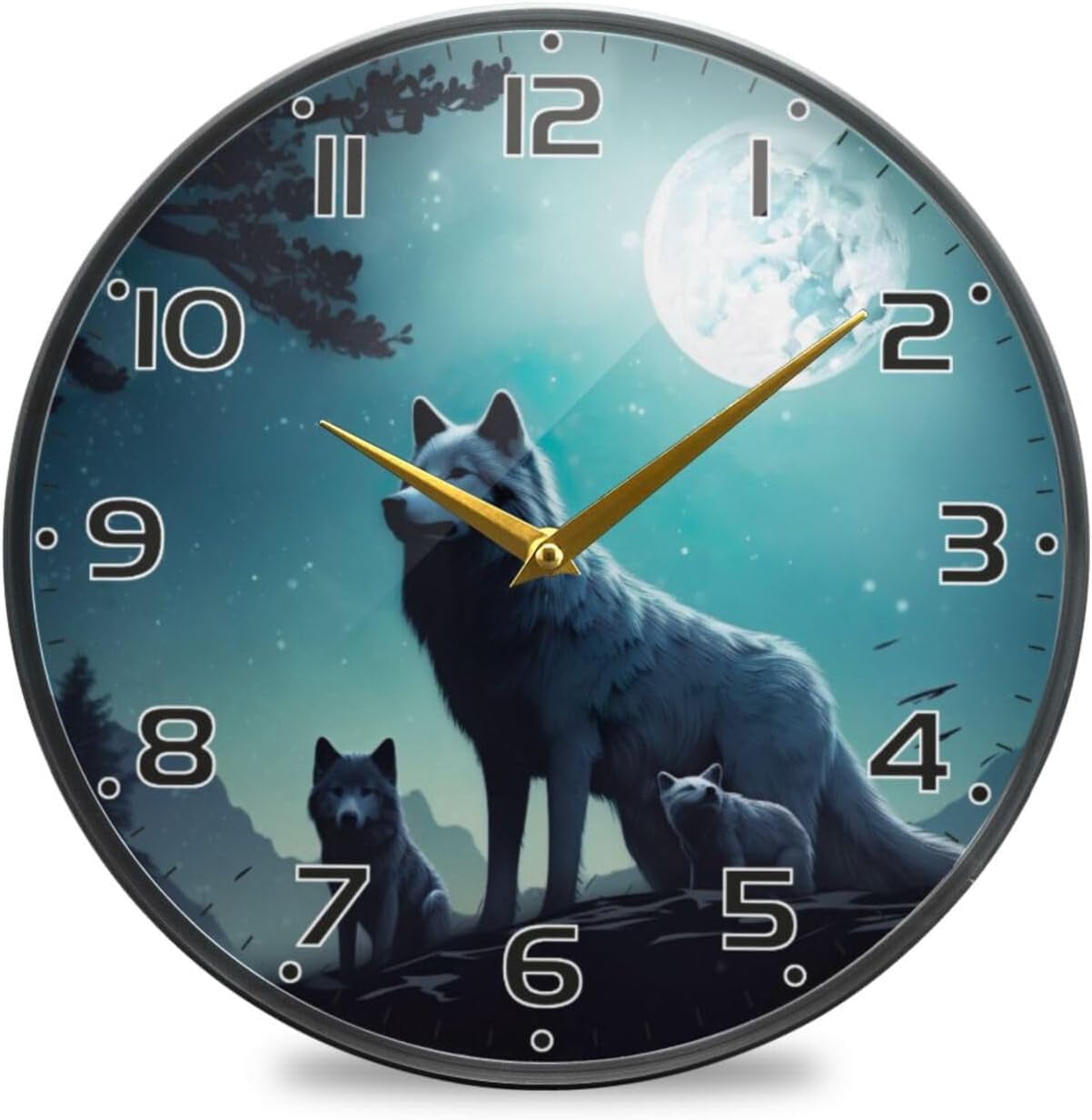 Coolnut Forest Wolf Full Moon Wall Clock Round Silent Non Ticking ...