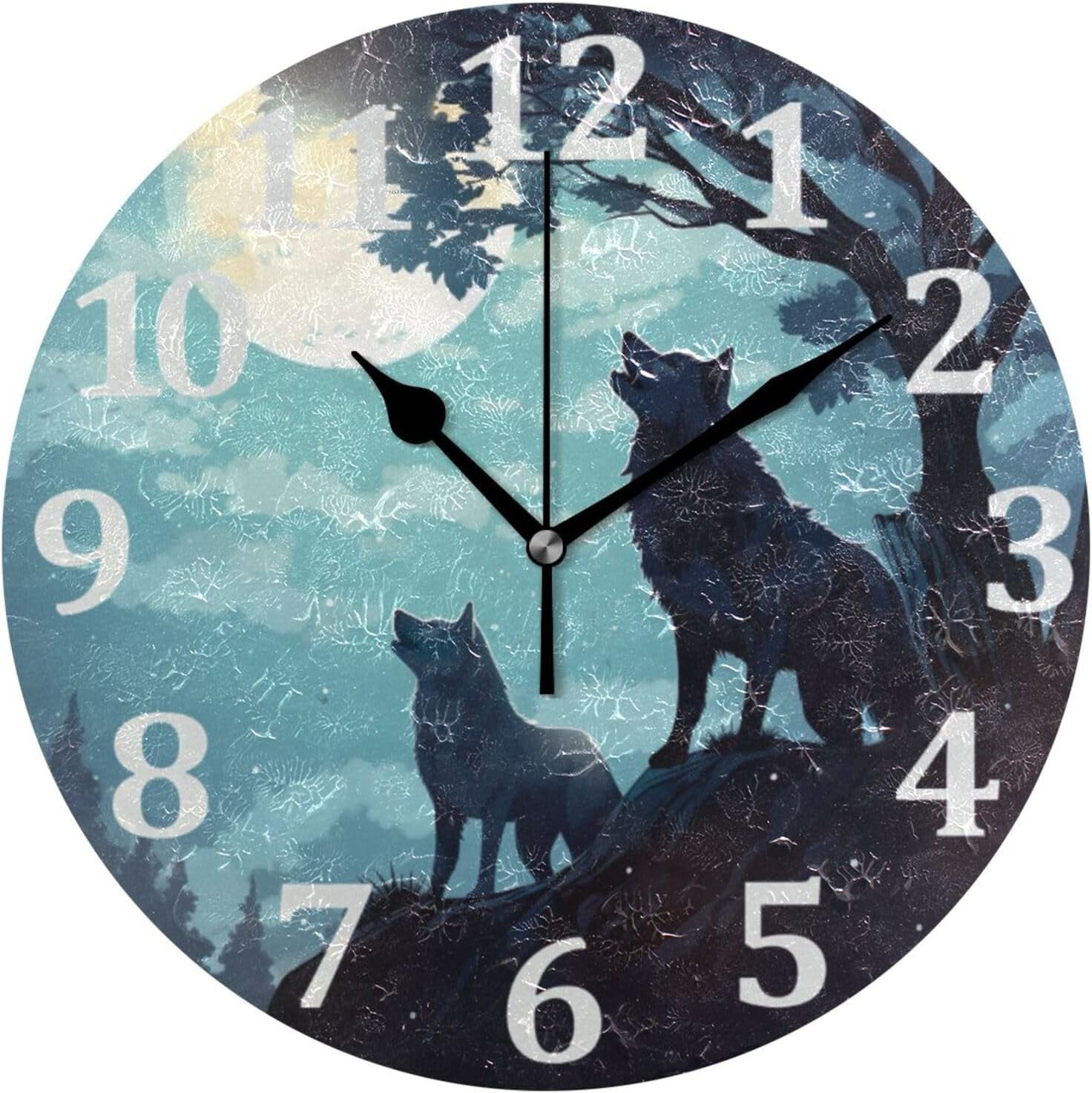 Coolnut Forest Wolf Full Moon Wall Clock Round Vintage Silent Non ...