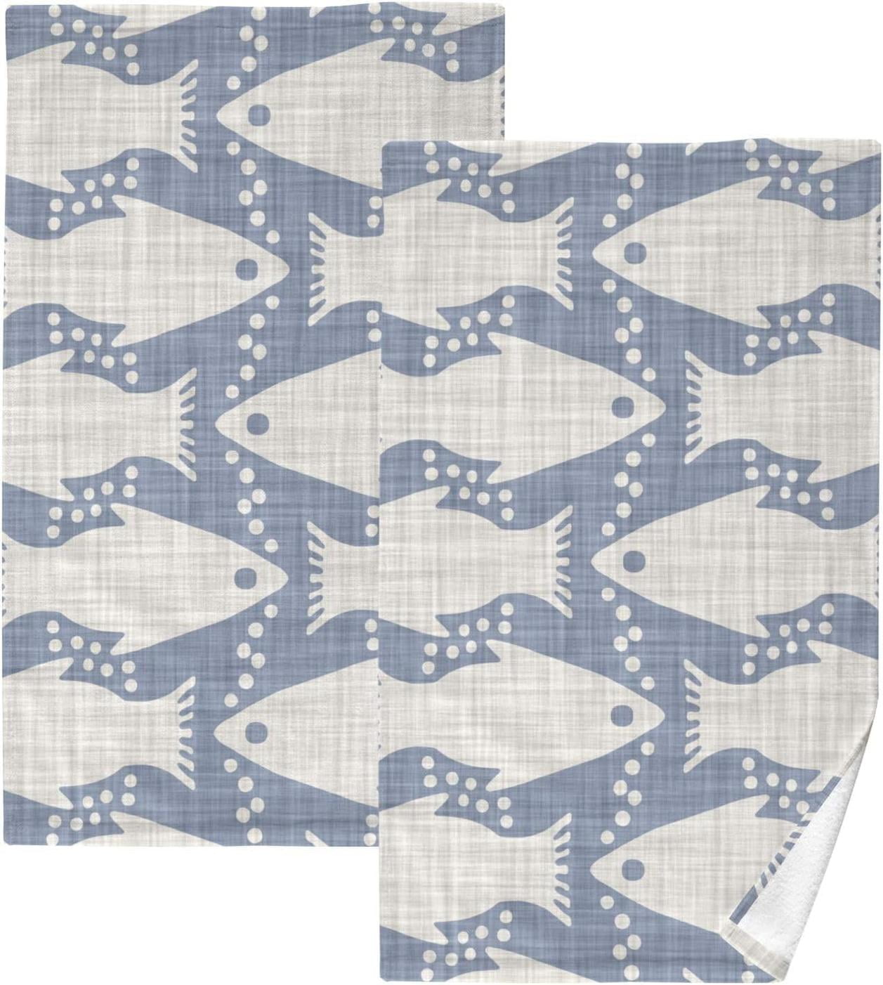 Coolnut French Farmhouse Fish Patterned Hand Towels 2 PCS, Cotton Bath ...