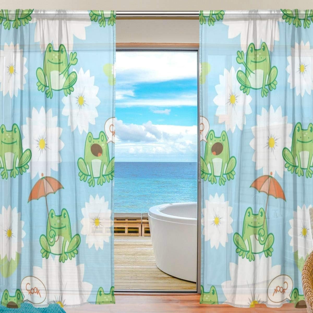 Coolnut Frogs with Flowers Semi Sheer Curtains Window Voile Drapes ...
