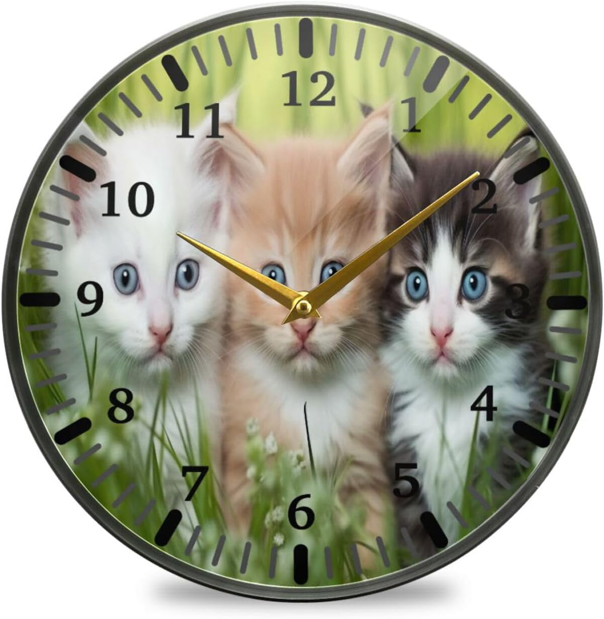 Coolnut Funny Cats Wall Clock Silent Non-Ticking Round 10 Inch Quartz ...