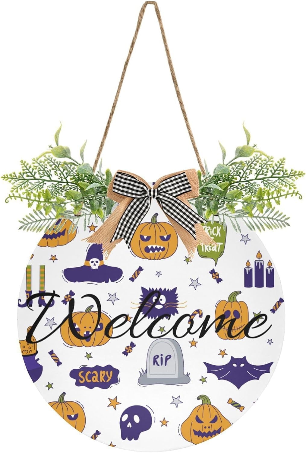 Coolnut Funny Halloween Elements Welcome Sign Front Door Round Wall ...