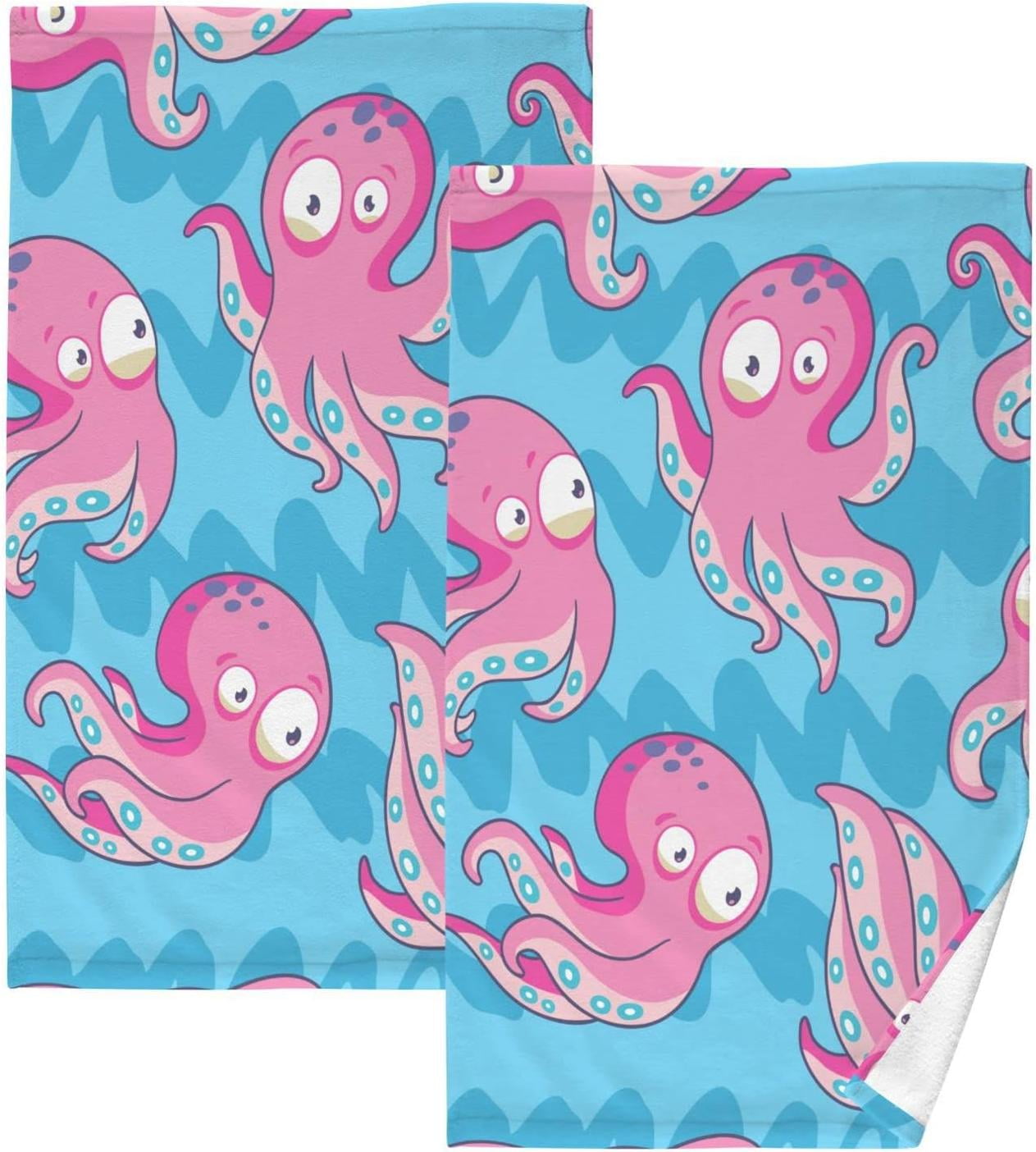 Coolnut Funny Octopus Patterned Hand Towels 2 PCS, Cotton Bath Towel ...