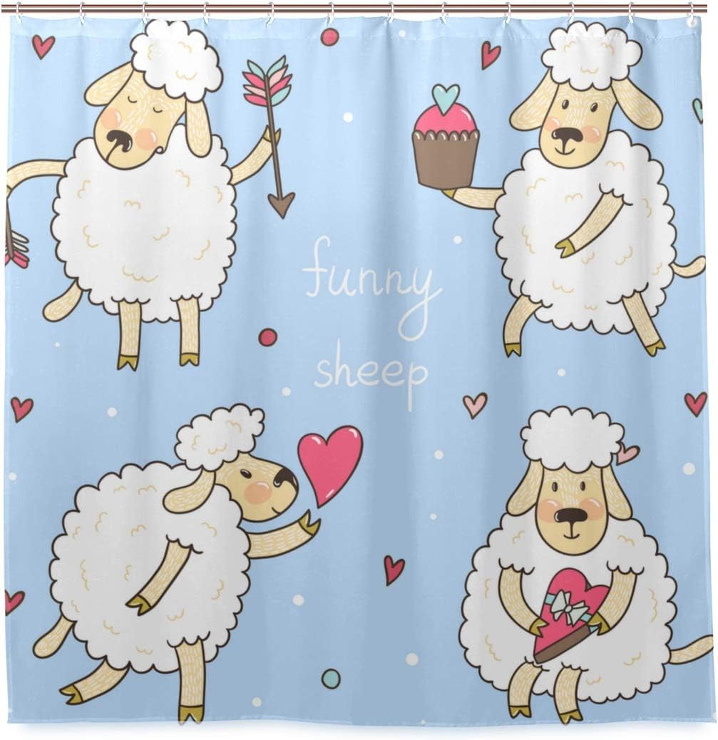 Coolnut Funny Sheep Playing Bath Shower Curtain Liners 72"x72", 100% ...