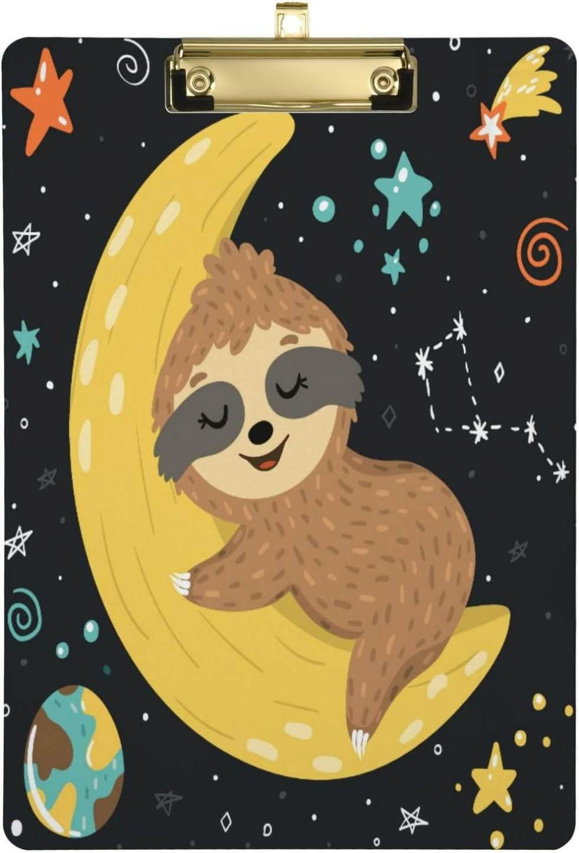 Coolnut Funny Sloth Acrylic Clipboard with Low Profile Gold Metal Clip ...