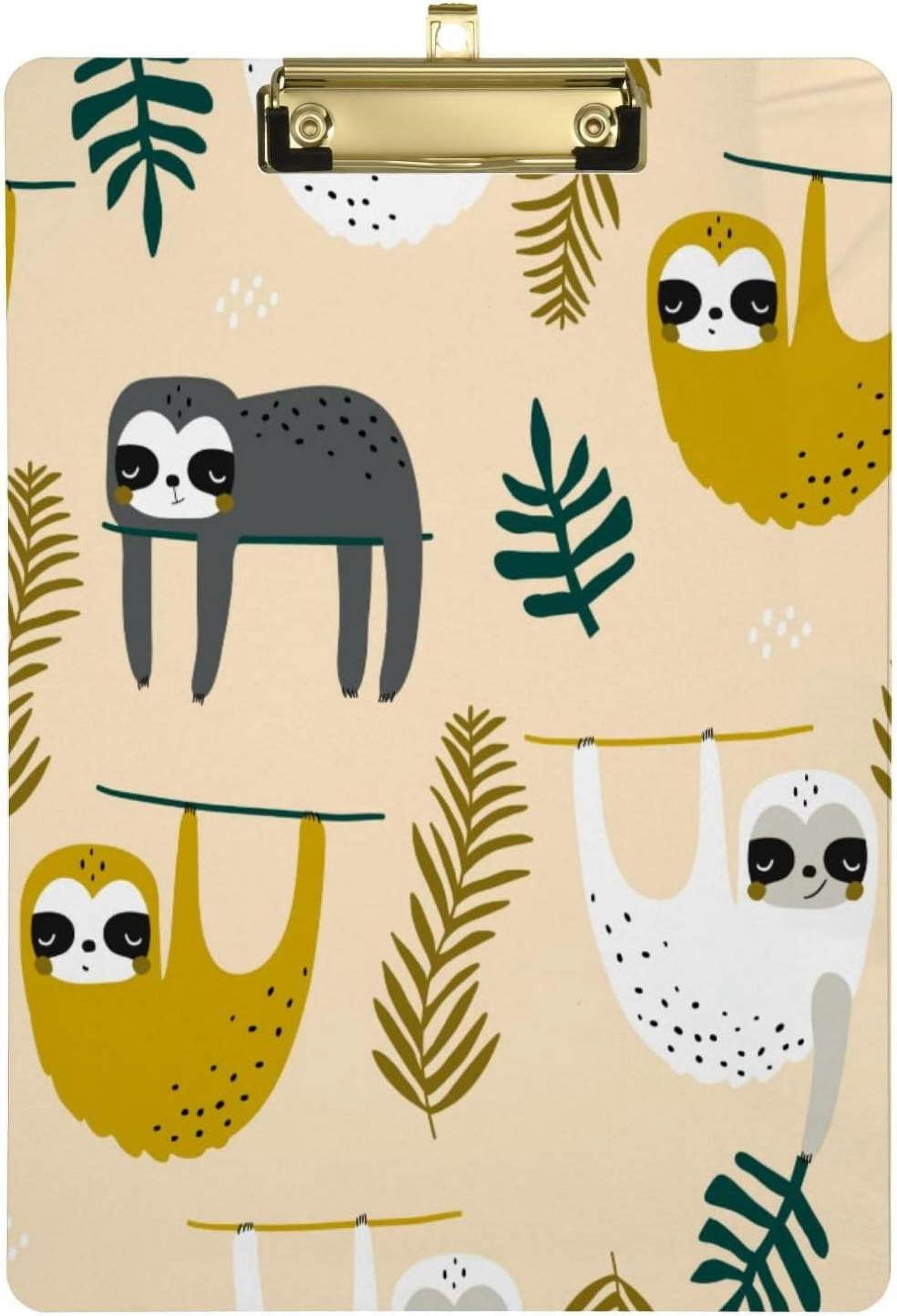 Coolnut Funny Sloths Acrylic Clipboard with Low Profile Gold Metal Clip ...