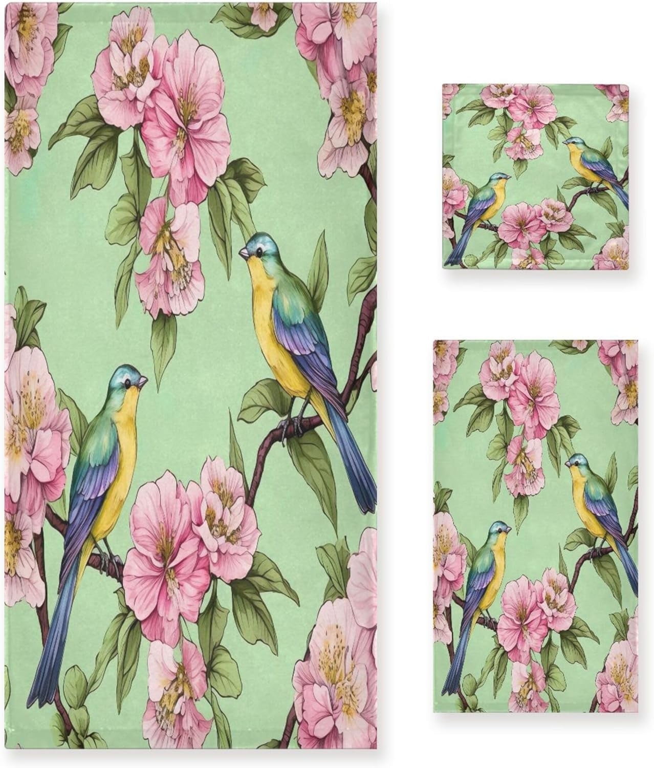 Coolnut Garden Birds Bathroom Towel Set of 3 with Hand Towel, Wash ...