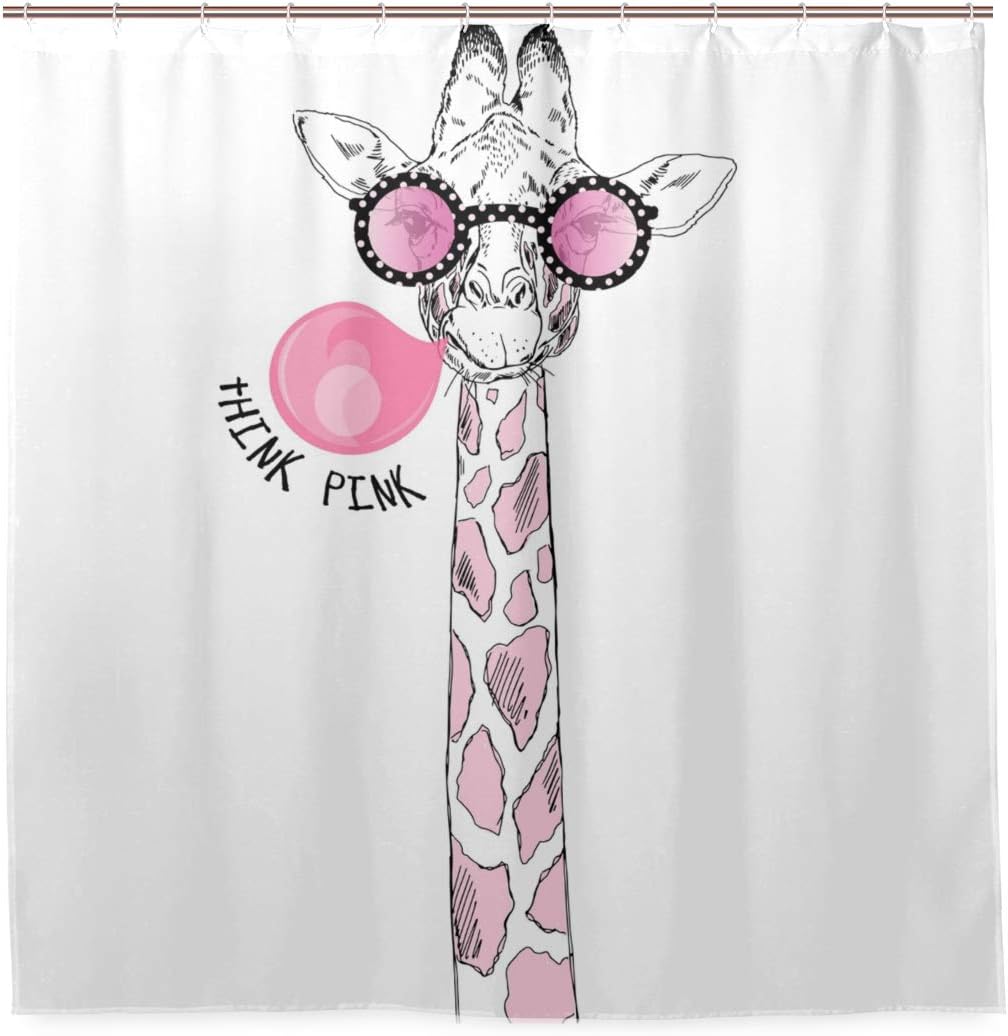Coolnut Giraffe Blowing Bubble Gum Bath Shower Curtain Liners 72x72in Polyester Waterproof Bath ...