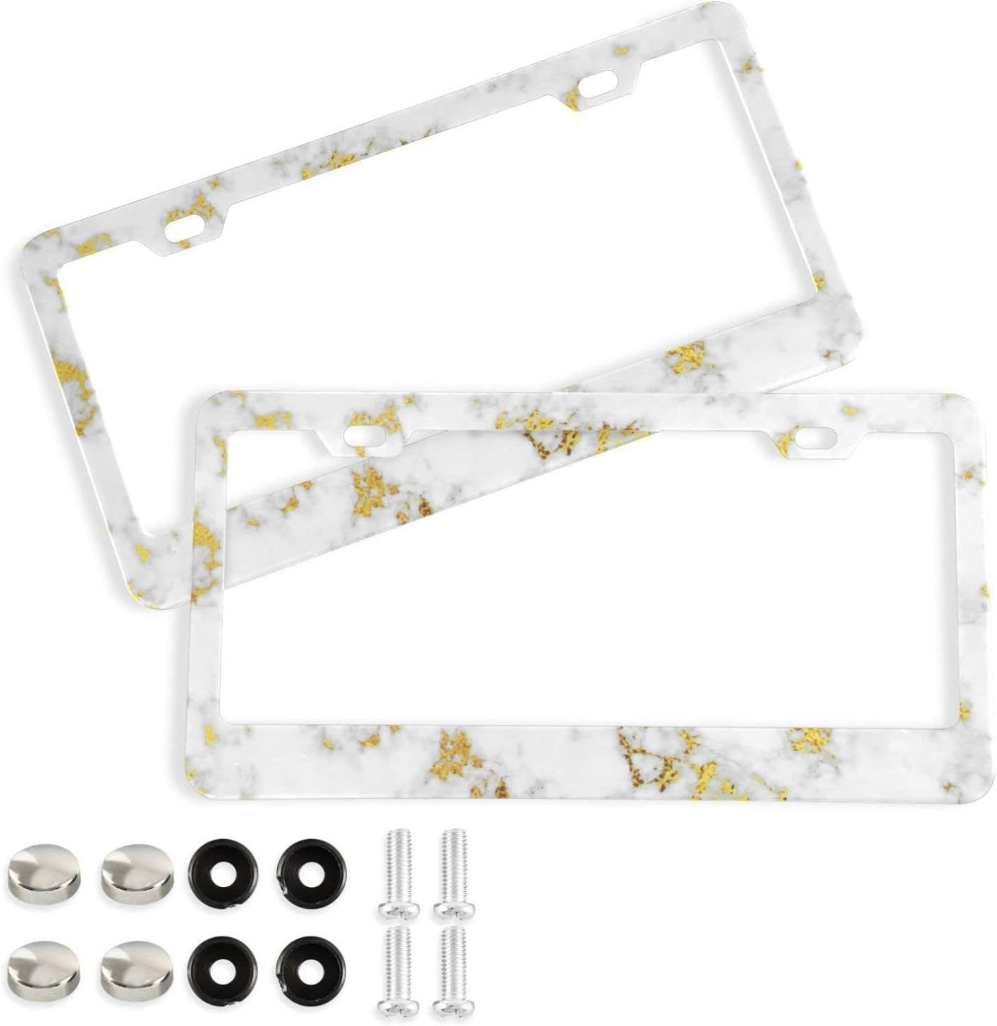 Coolnut Gold Marble License Plate Frames 2pcs, Aluminum Universal Car ...