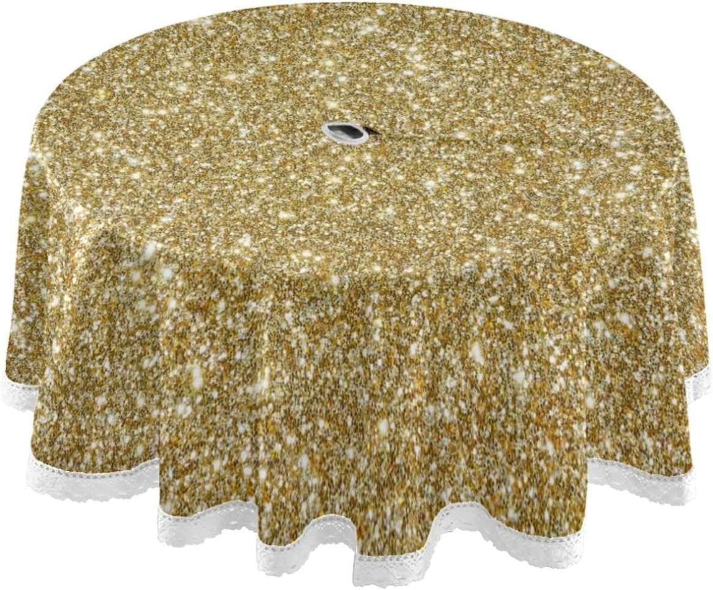 Coolnut Golden Glitter Texture Round Tablecloth 60In,Waterproof Round ...
