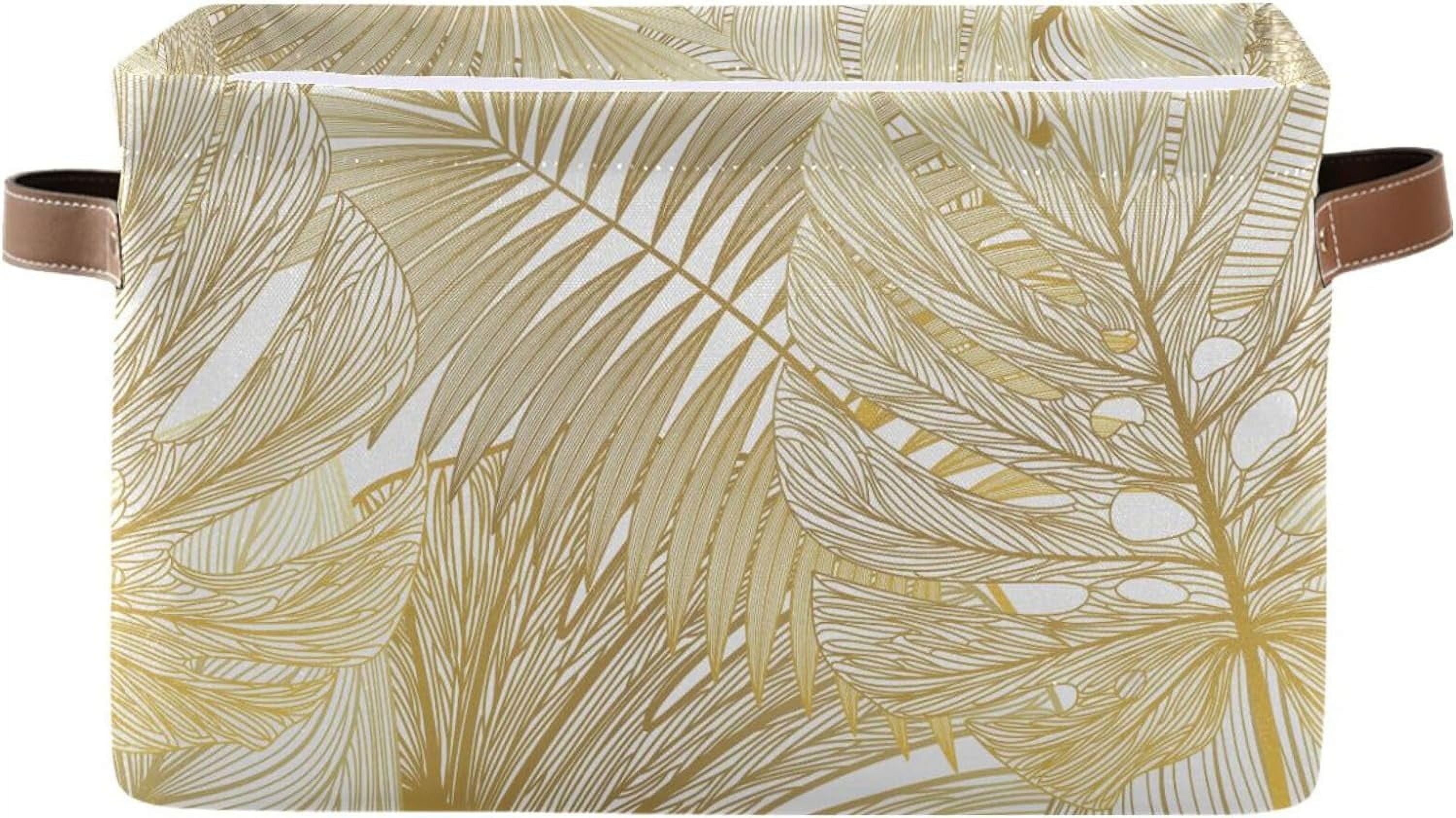 Coolnut Golden Tropical Leaf Palm Storage Basket, Durable Canvas ...