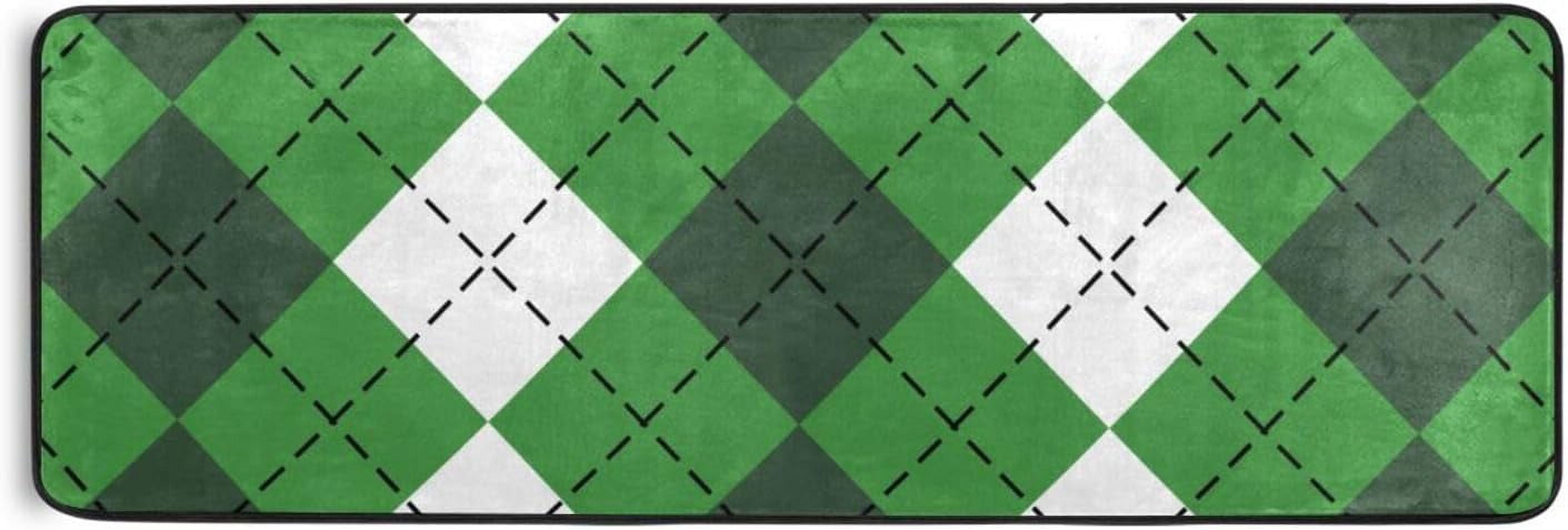 Coolnut Green Argyle Texture Area Rug - 2' x 6' Washable Runner Rugs ...