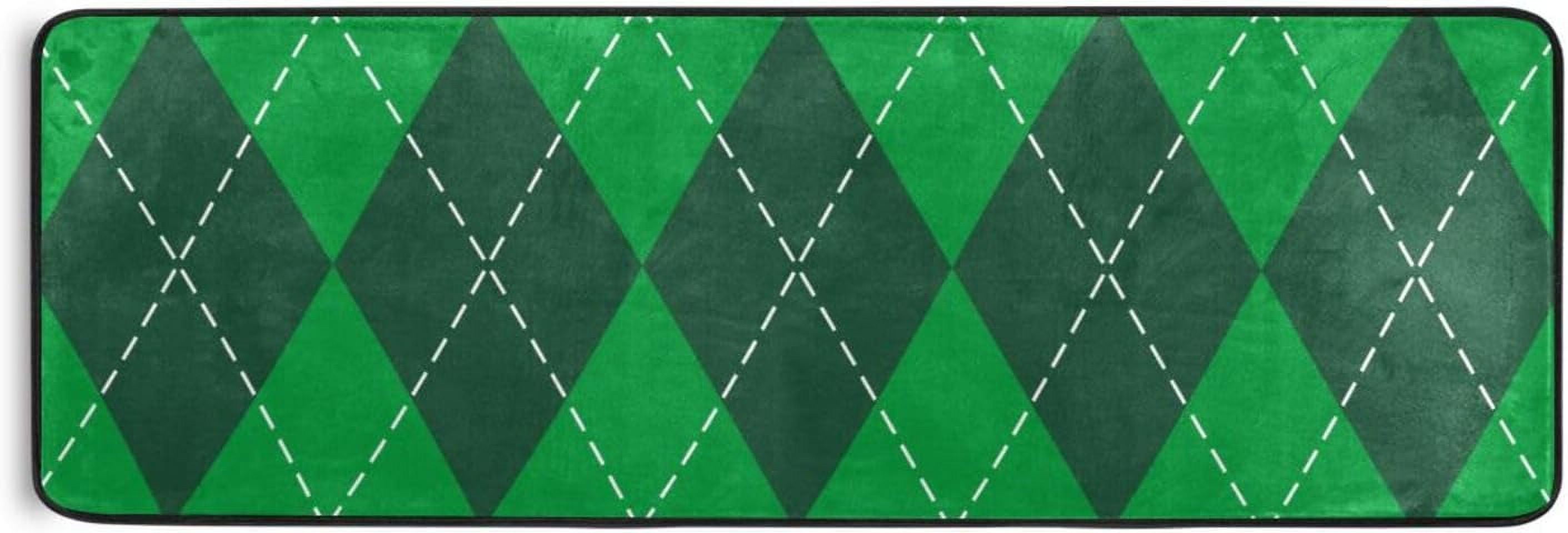 Coolnut Green Argyle Texture Area Rug - 2' x 6' Washable Runner Rugs ...