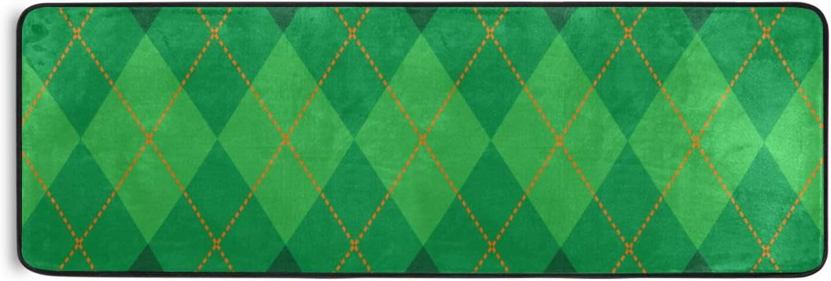 Coolnut Green Argyle Texture Area Rug - 2' x 6' Washable Runner Rugs ...