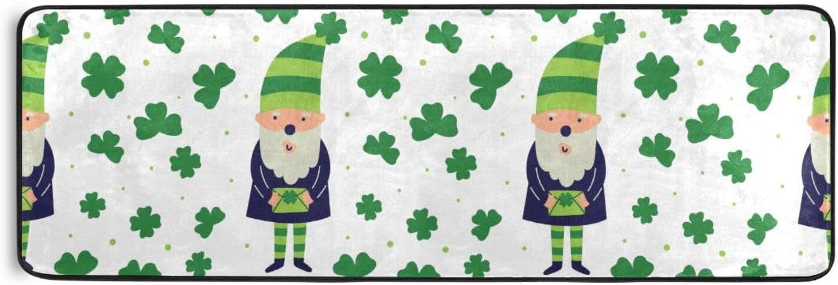 Coolnut Green Clover Gnome Area Rug - 2' x 6' Washable Runner Rugs with ...