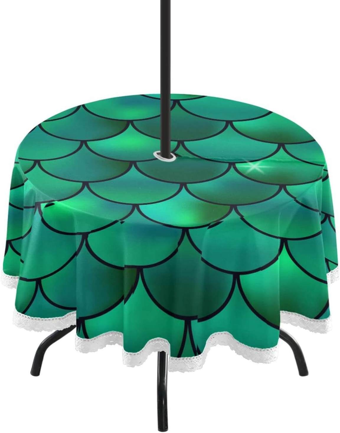 Coolnut Green Fish Scales Round Table Cloth, Heat Resistant Table Cover ...