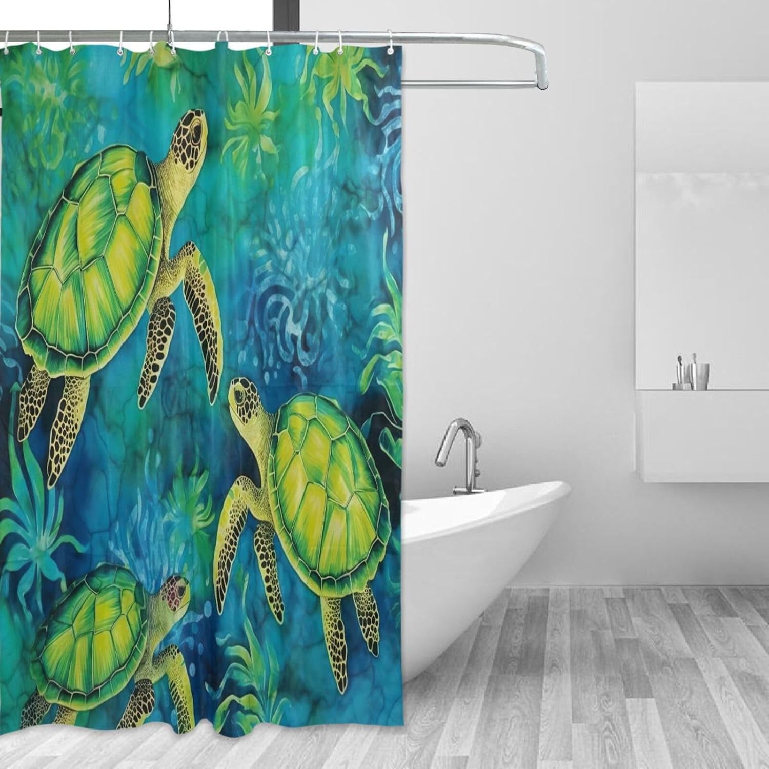 Coolnut Green Turtle Shower Curtain Waterproof Fabric with 12 Hooks ...