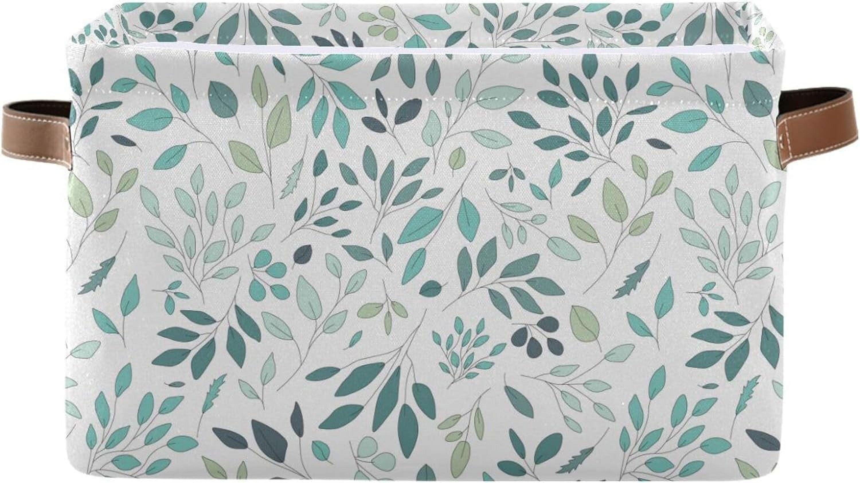 Coolnut Grreen Leaves Foldable Canvas Storage Bin, Sturdy Fabric ...