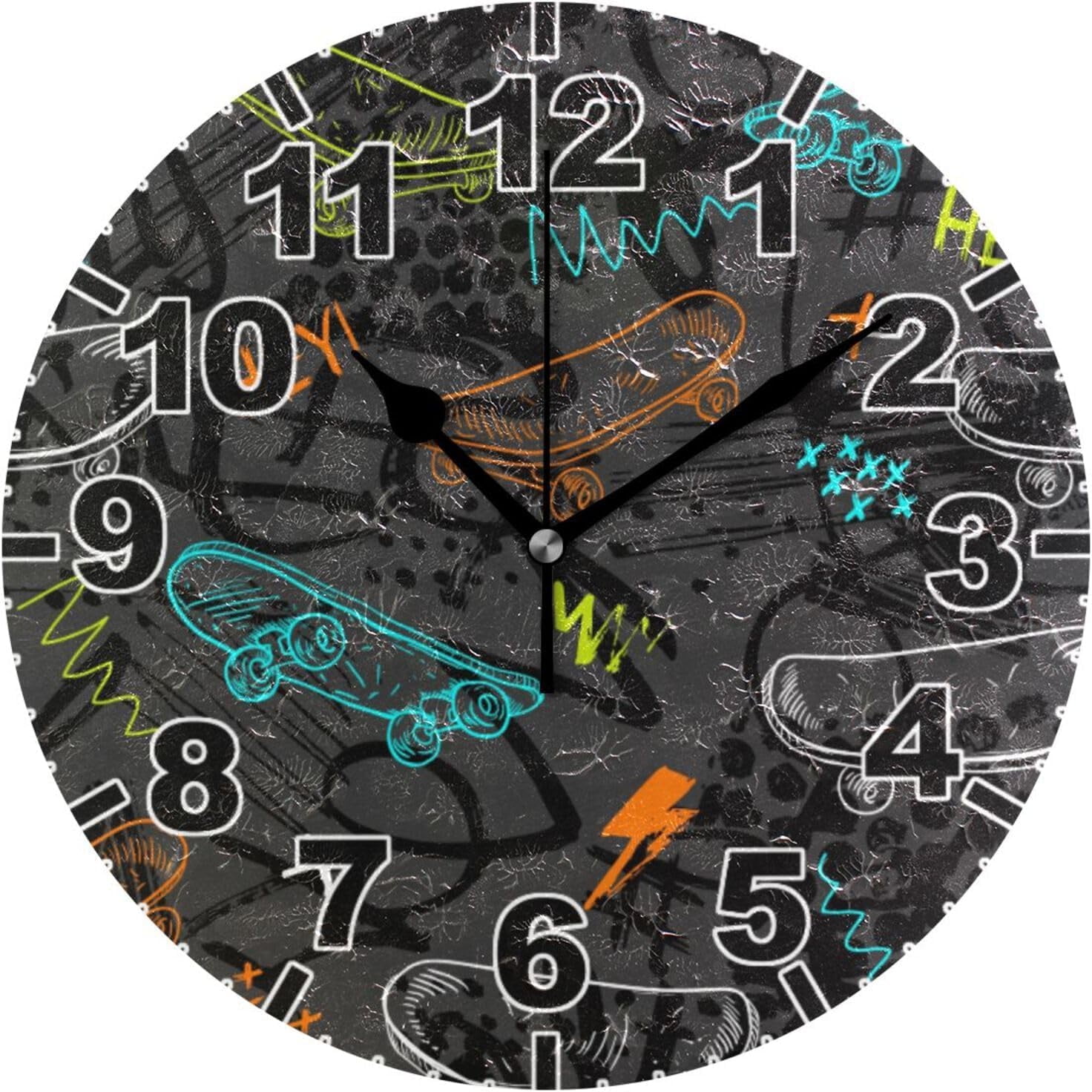 Coolnut Grunge Sport Skateboards Round Wall Clock, Battery Operated ...