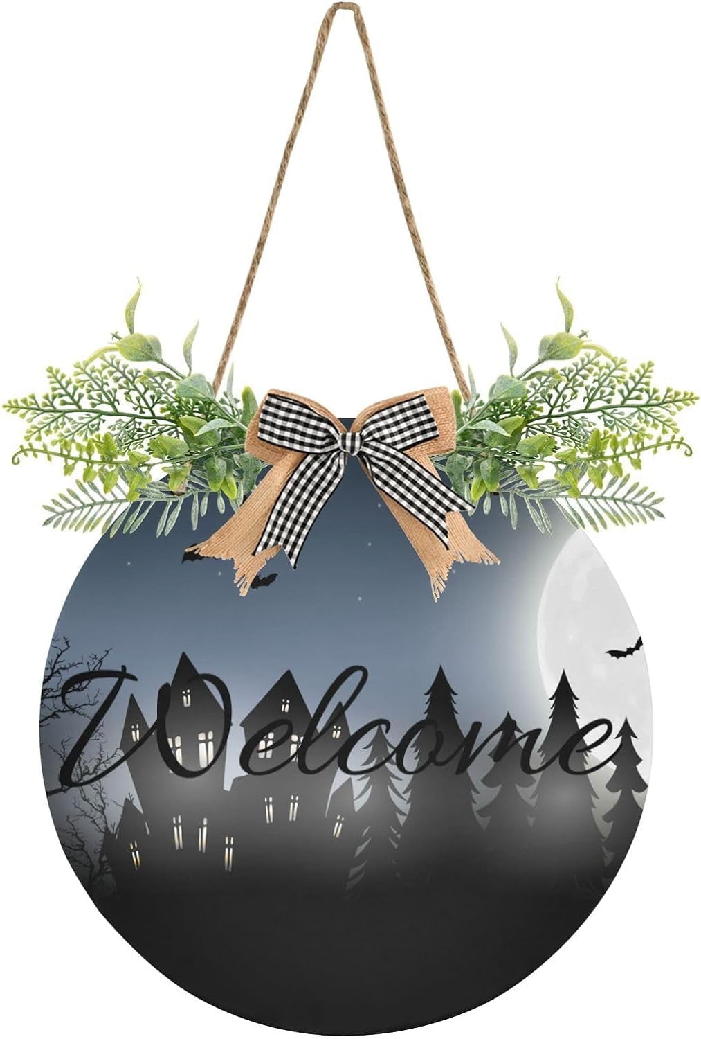 Coolnut Halloween Bat Moon Welcome Sign Front Door Round Wall Door Sign ...