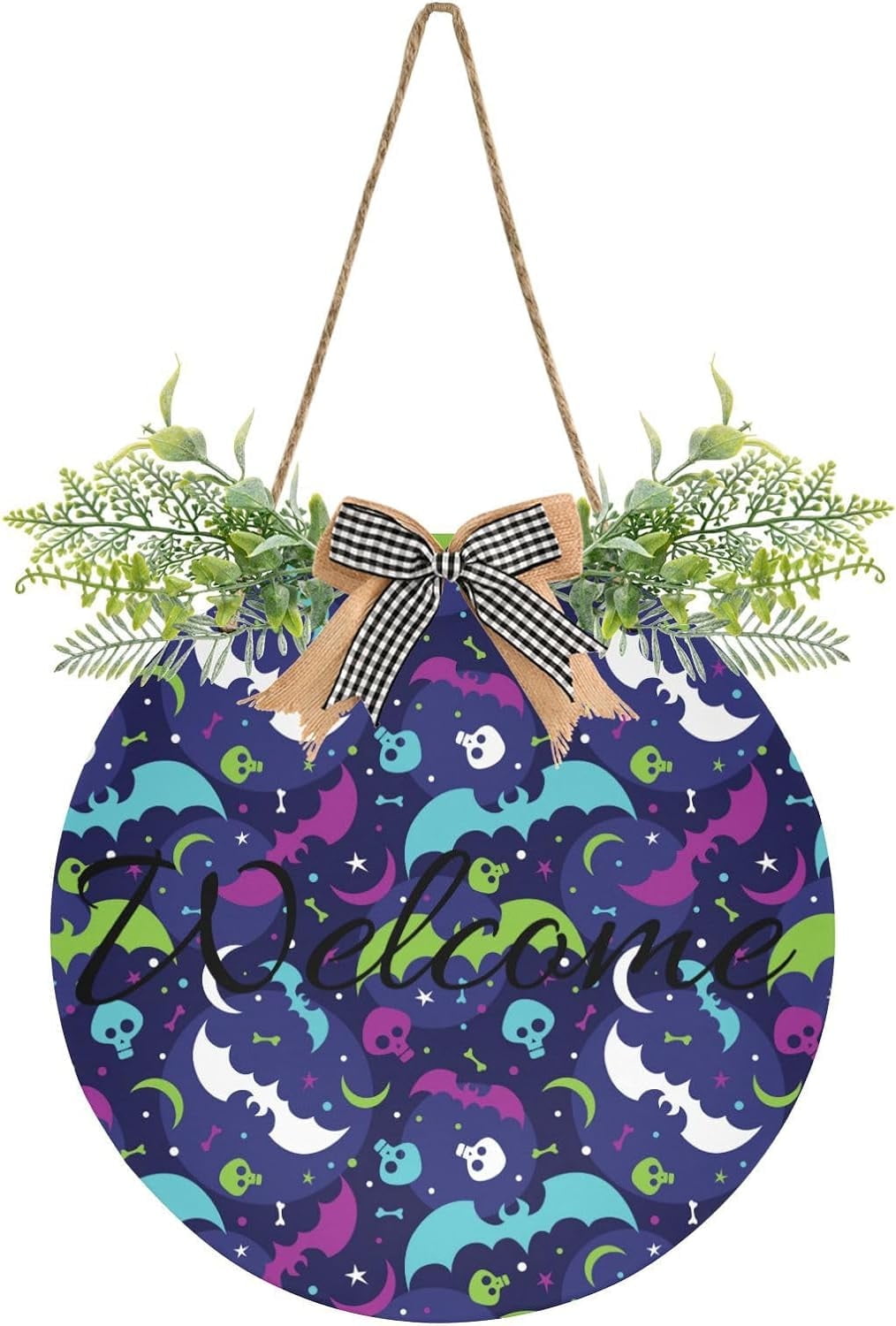 Coolnut Halloween Bats and Skulls Welcome Sign Front Door Round Wall ...