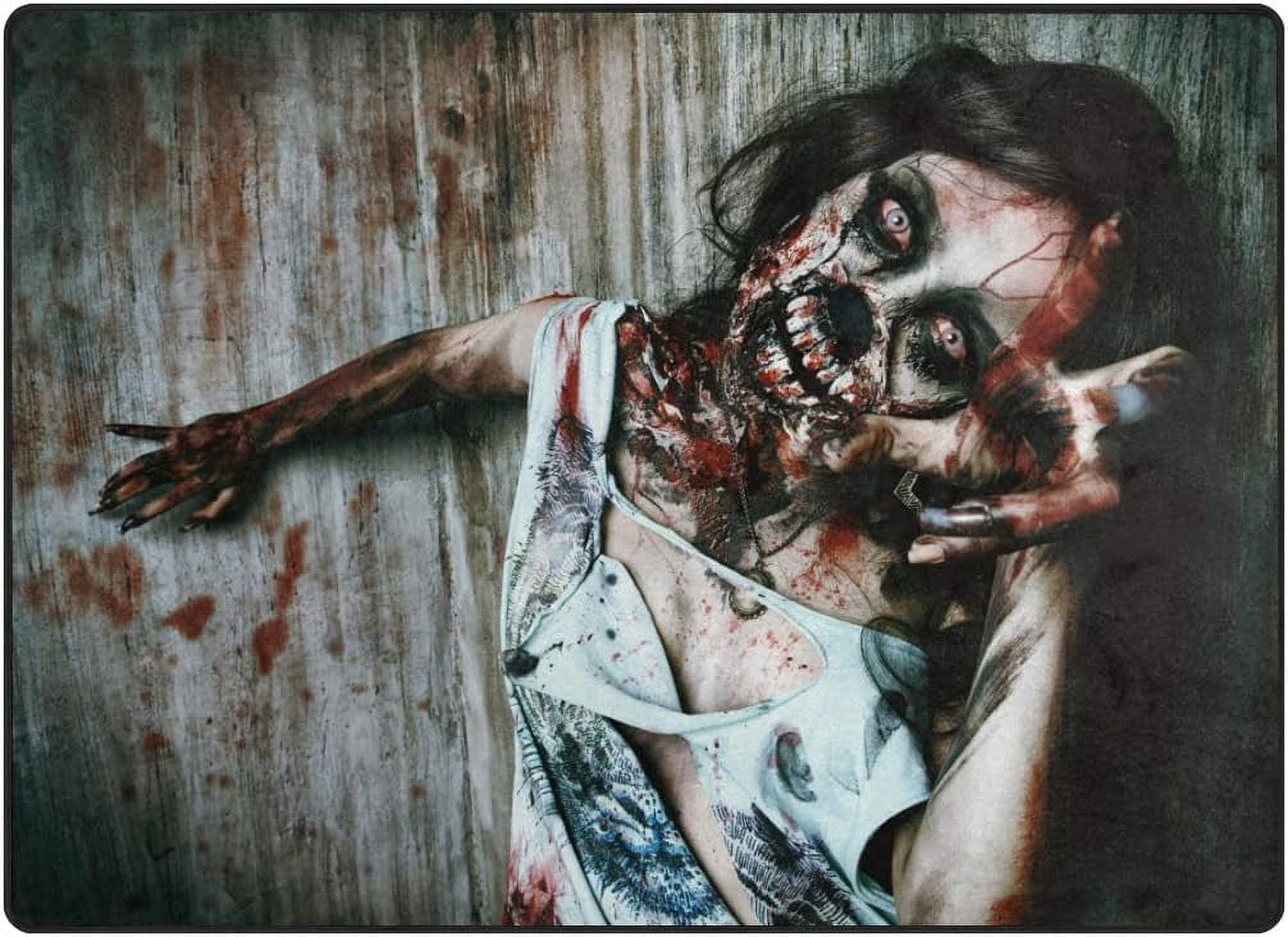 Coolnut Halloween Bloody Zombie Girl Area Rug Carpet 5x4 Light Weight ...