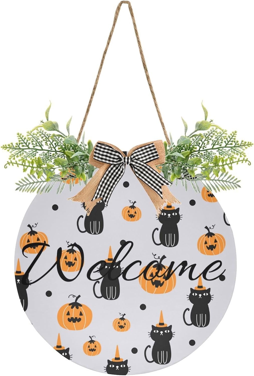 Coolnut Halloween with Cat and Pumpkin Welcome Sign Front Door Round ...