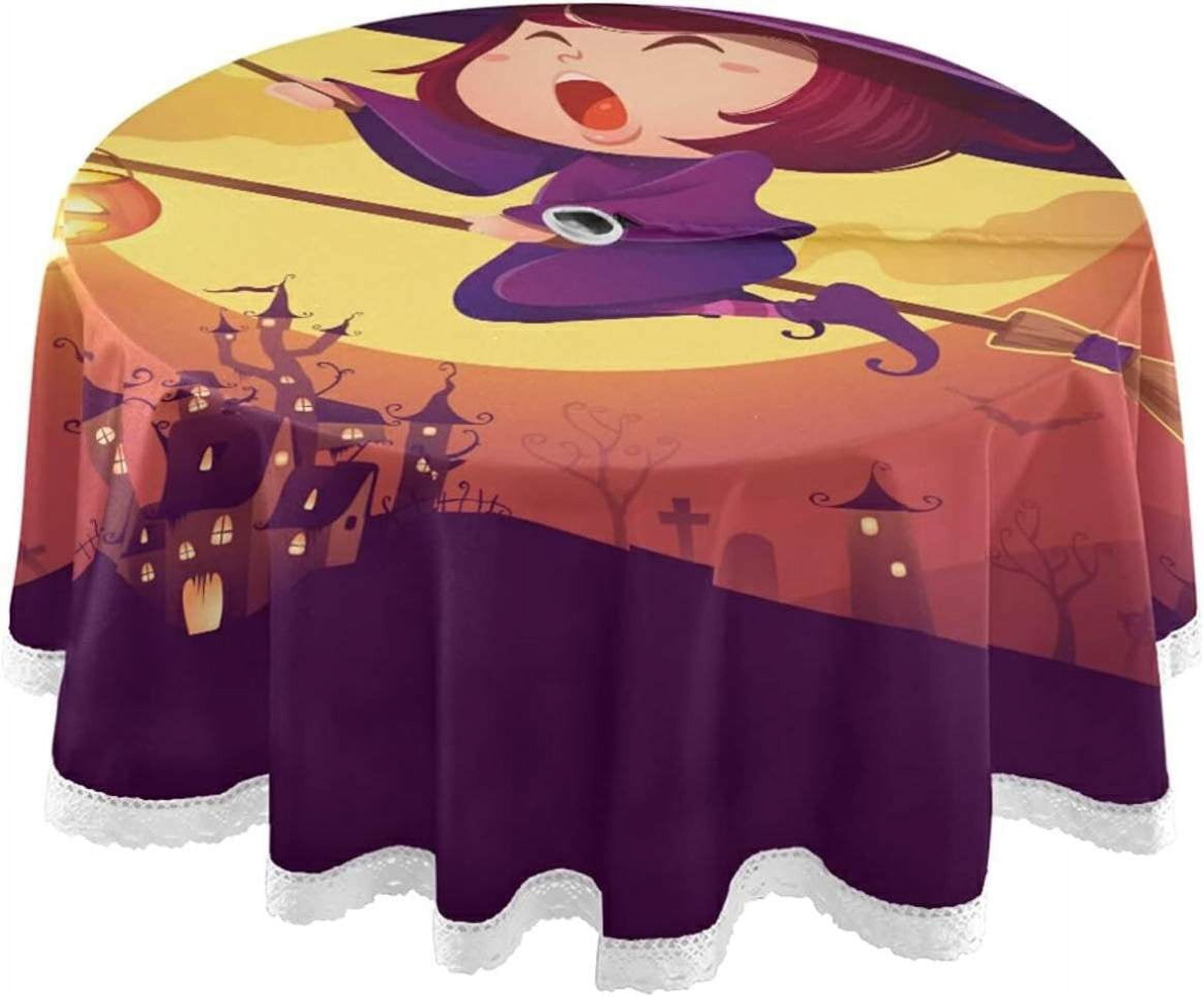 Coolnut Halloween Cute Witch Round Tablecloth 60", Waterproof Table ...