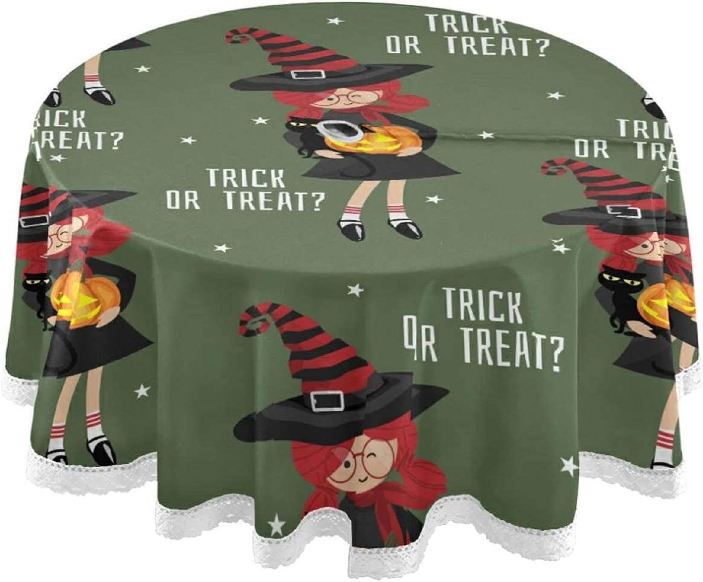 Coolnut Halloween Cute Witch Round Tablecloth 60", Waterproof Table ...