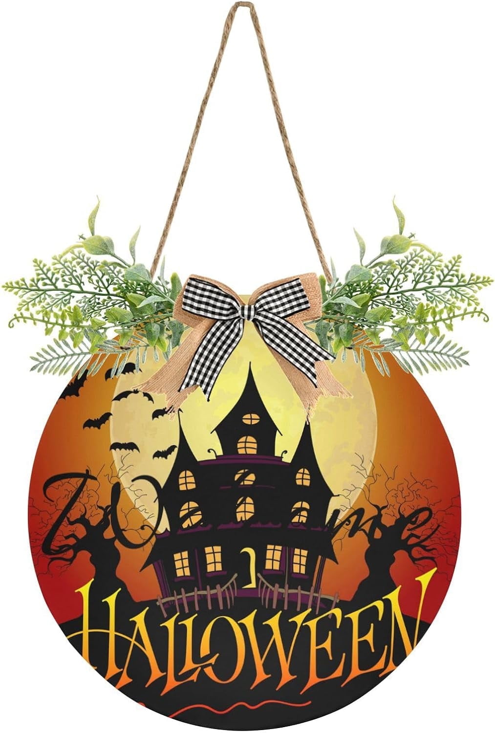 Coolnut Halloween Haunted House Welcome Sign Front Door Round Wall Door ...