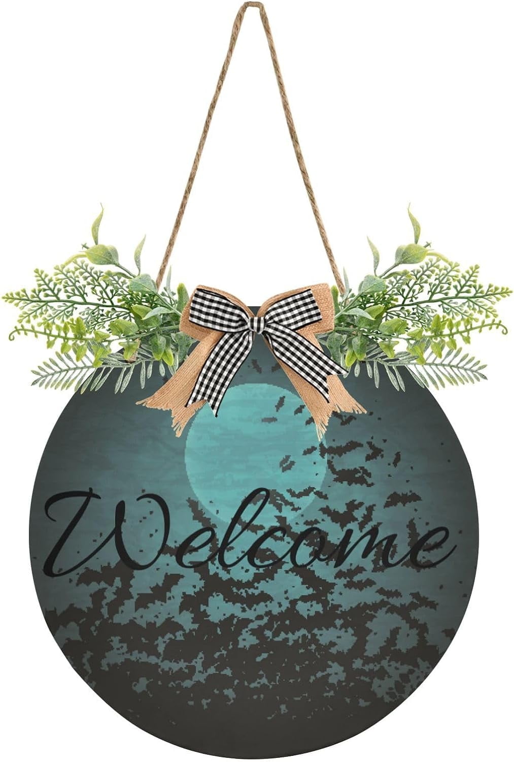 Coolnut Halloween Moon and Bats Welcome Sign Front Door Round Wall Door ...