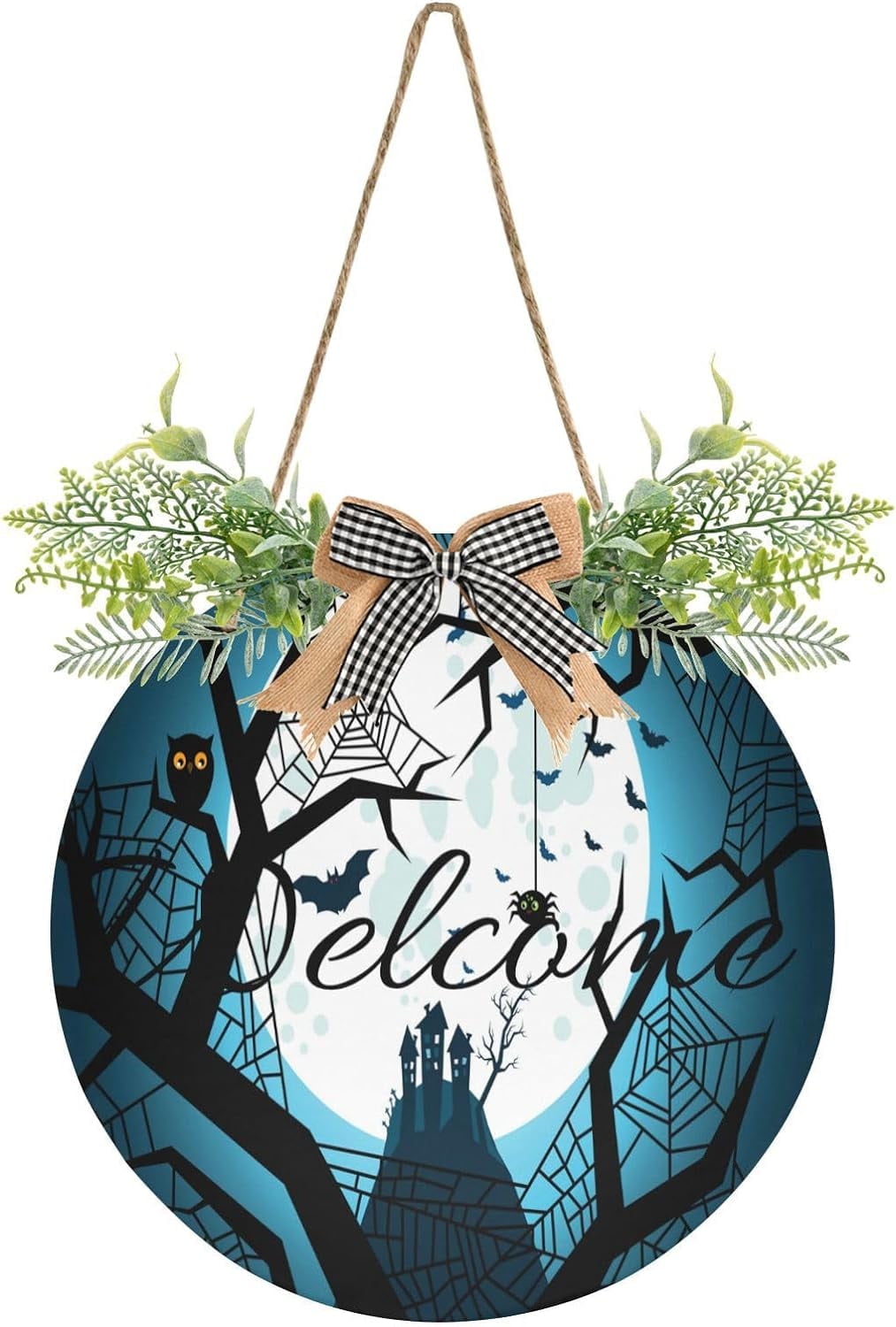 Coolnut Halloween Moon Cobwebs Welcome Sign Front Door Round Wall Door ...