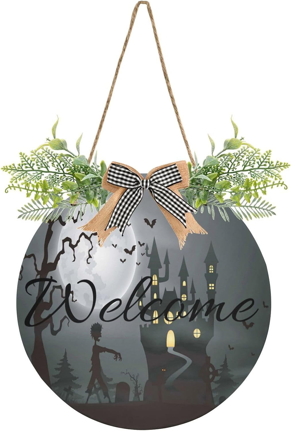 Coolnut Halloween Night Landscape Welcome Sign Front Door Round Wall ...