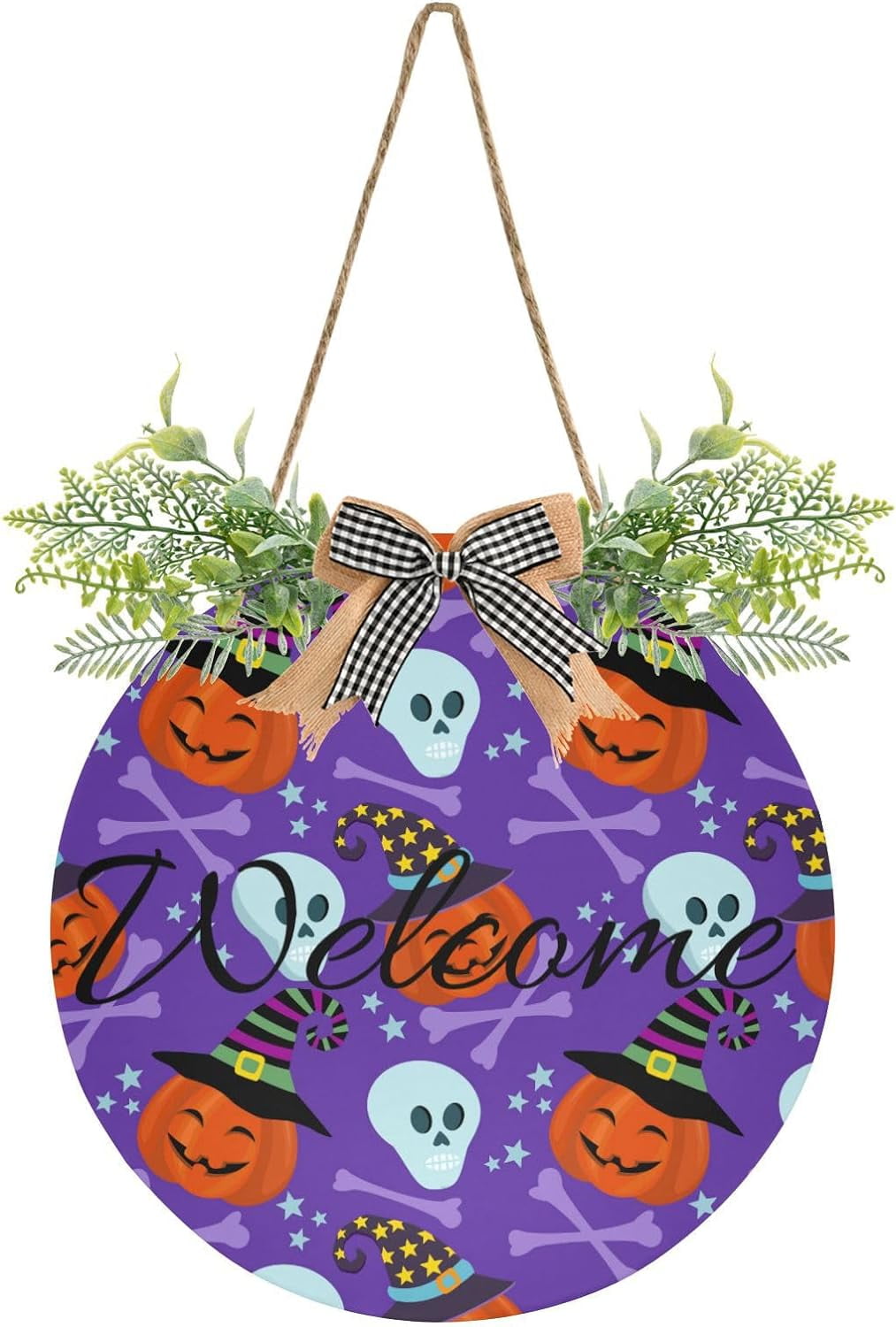 Coolnut Halloween Pattern Welcome Sign Front Door Round Wall Door Sign ...