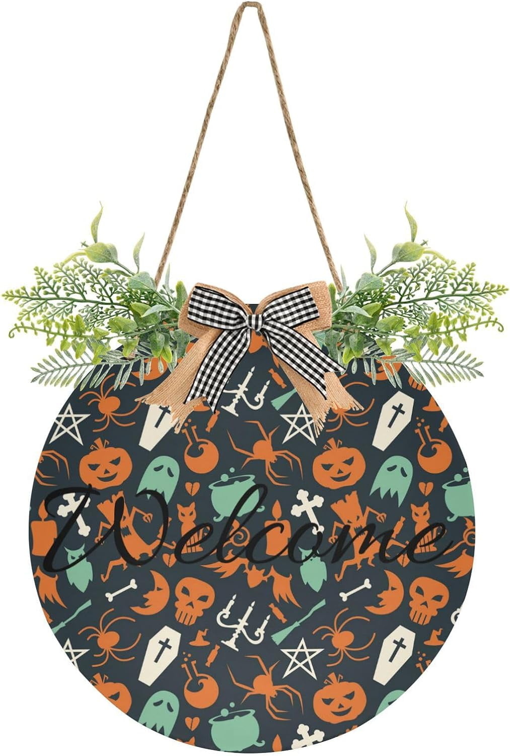 Coolnut Halloween Pattern Welcome Sign Front Door Round Wall Door Sign ...